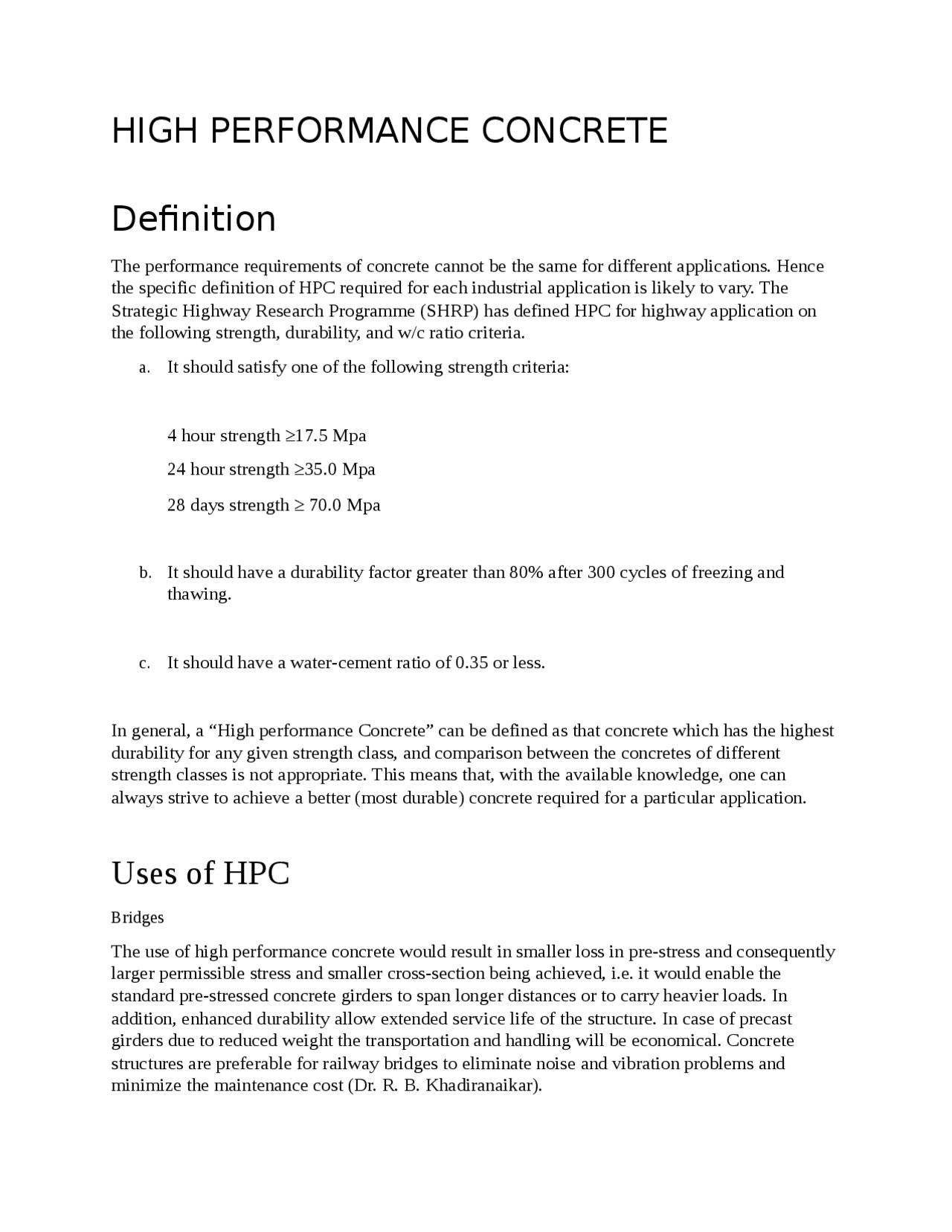 High Performance Concrete - Docsity
