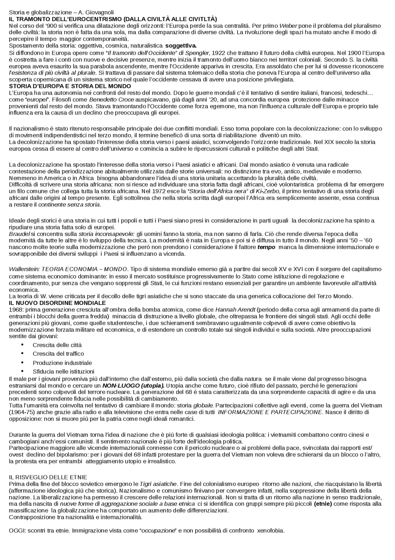 Storia E Globalizzazione Docsity