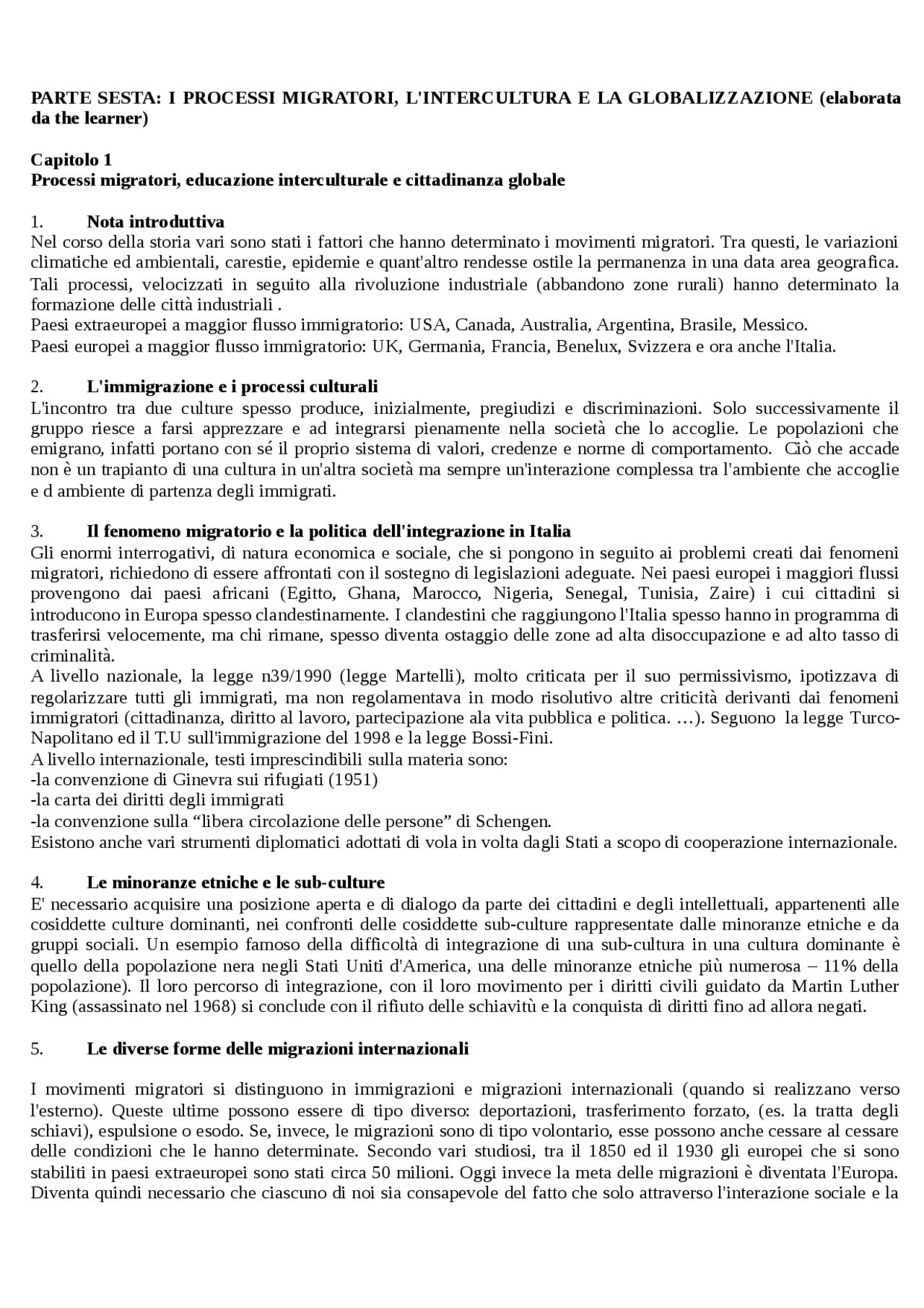 Processi Migratori Globalizzazione Docsity