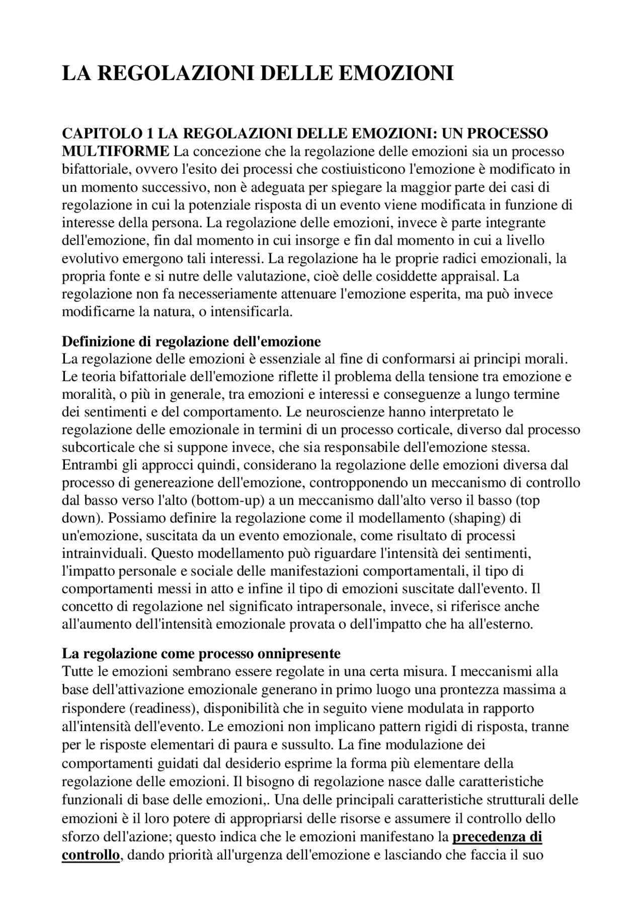 La Regolazione Delle Emozioni Matarazzo Docsity