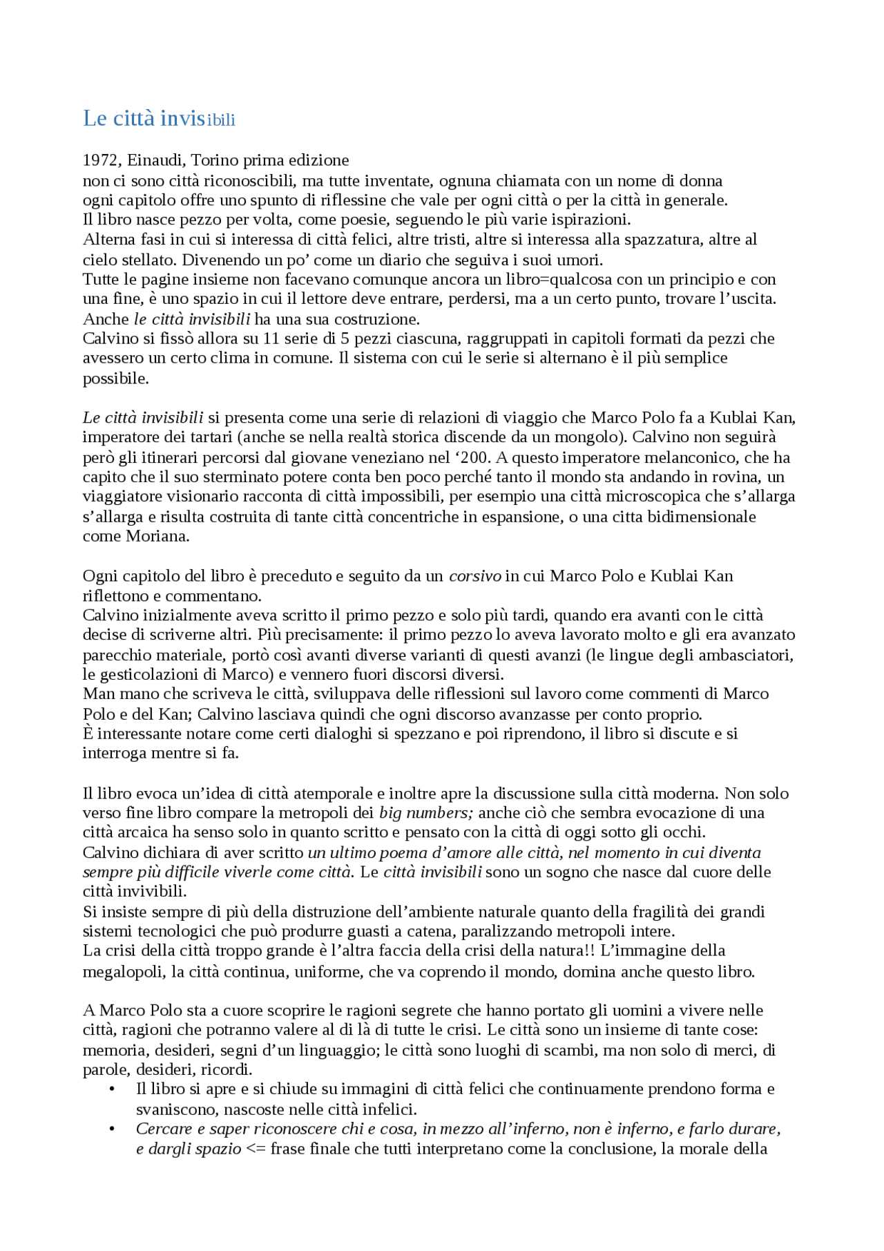 Analisi Delle Città Invisibili Docsity