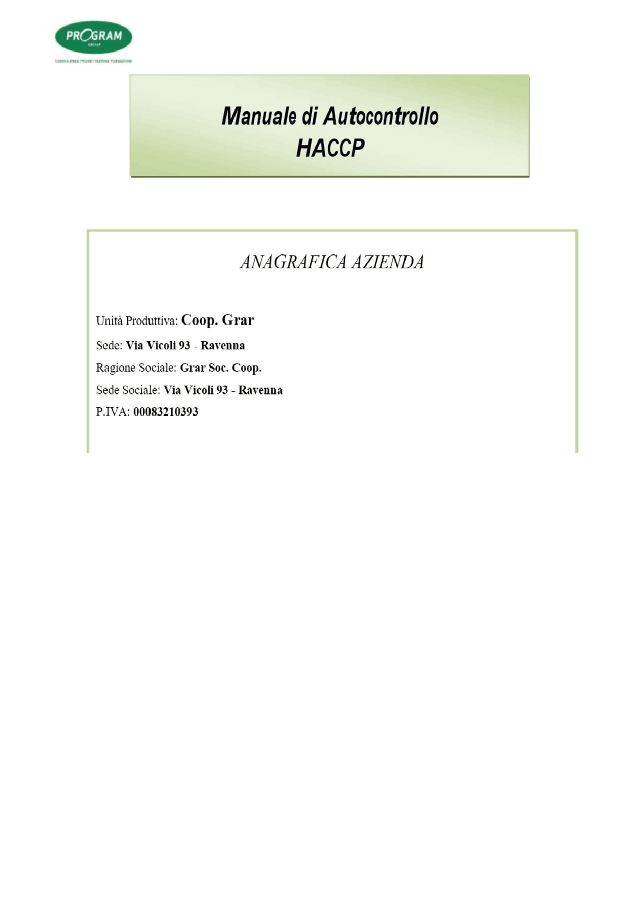 Haccp Manuale Di Buona Prassi Igienica E Sanitaria Docsity