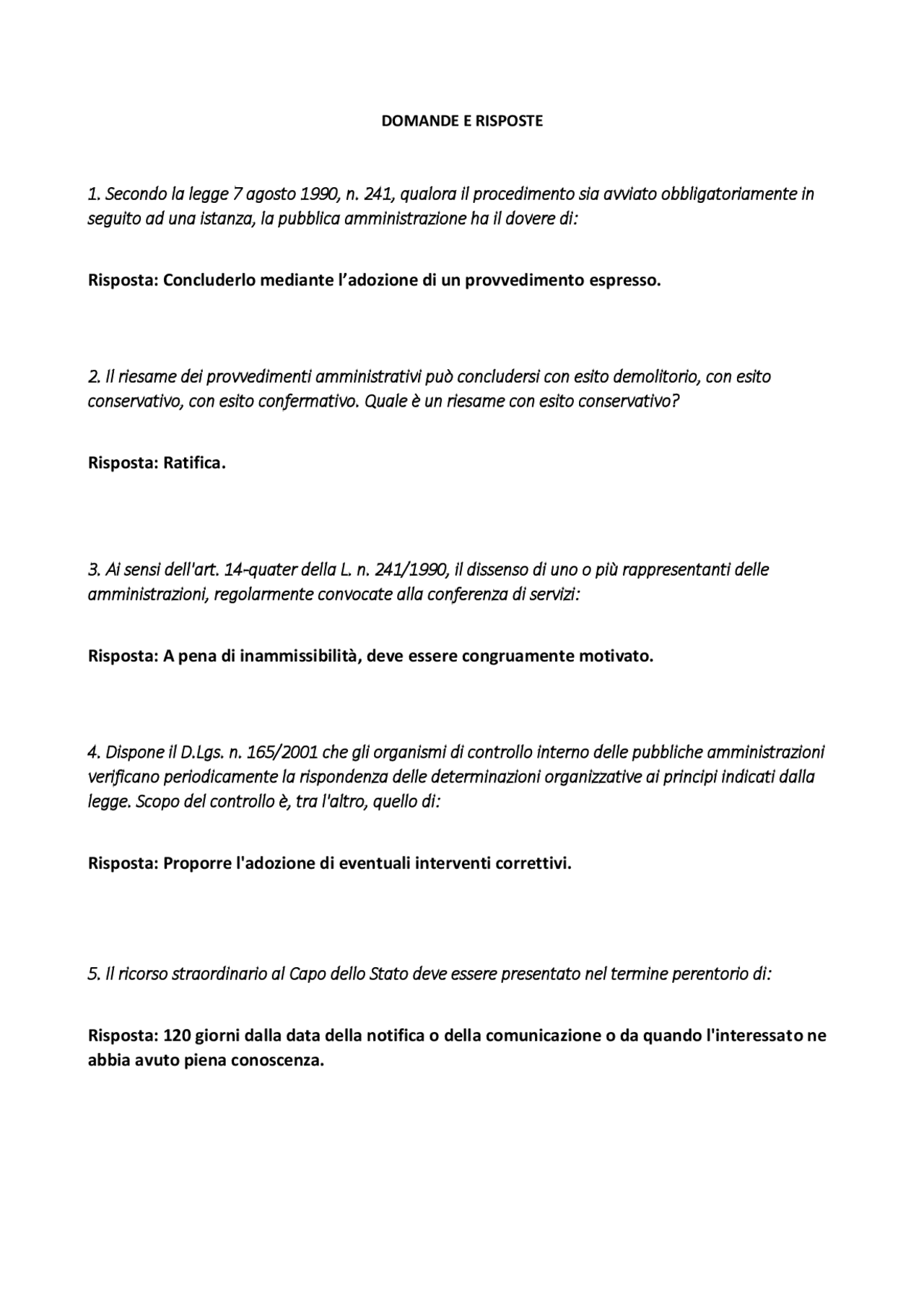 Domande E Risposte Diritto Amministrativo Prove Desame Di Diritto