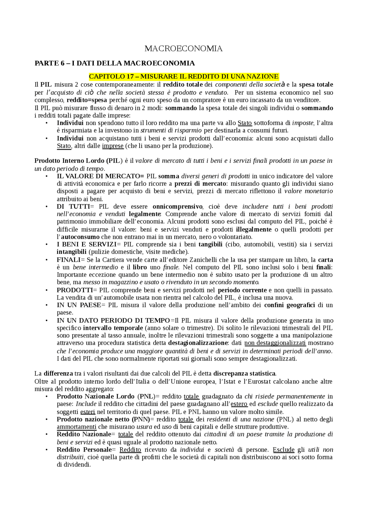 Macroeconomia Schema Per Primo Parziale Docsity