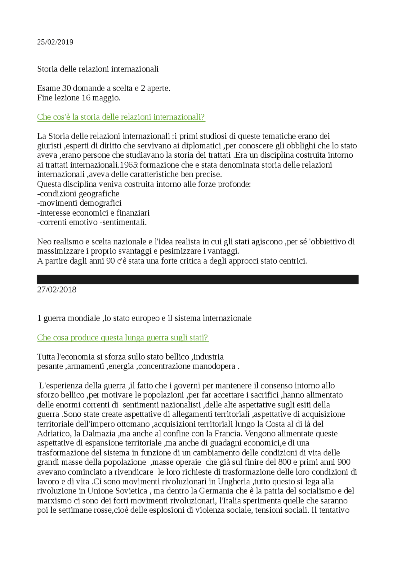 Storia Delle Relazioni Internazionali Docsity