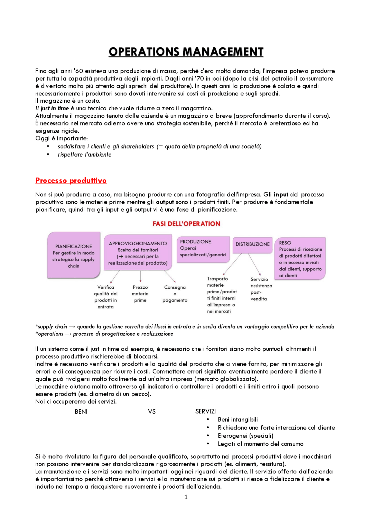 Appunti Operations Management - Prof. Vesce (Unito) - Docsity