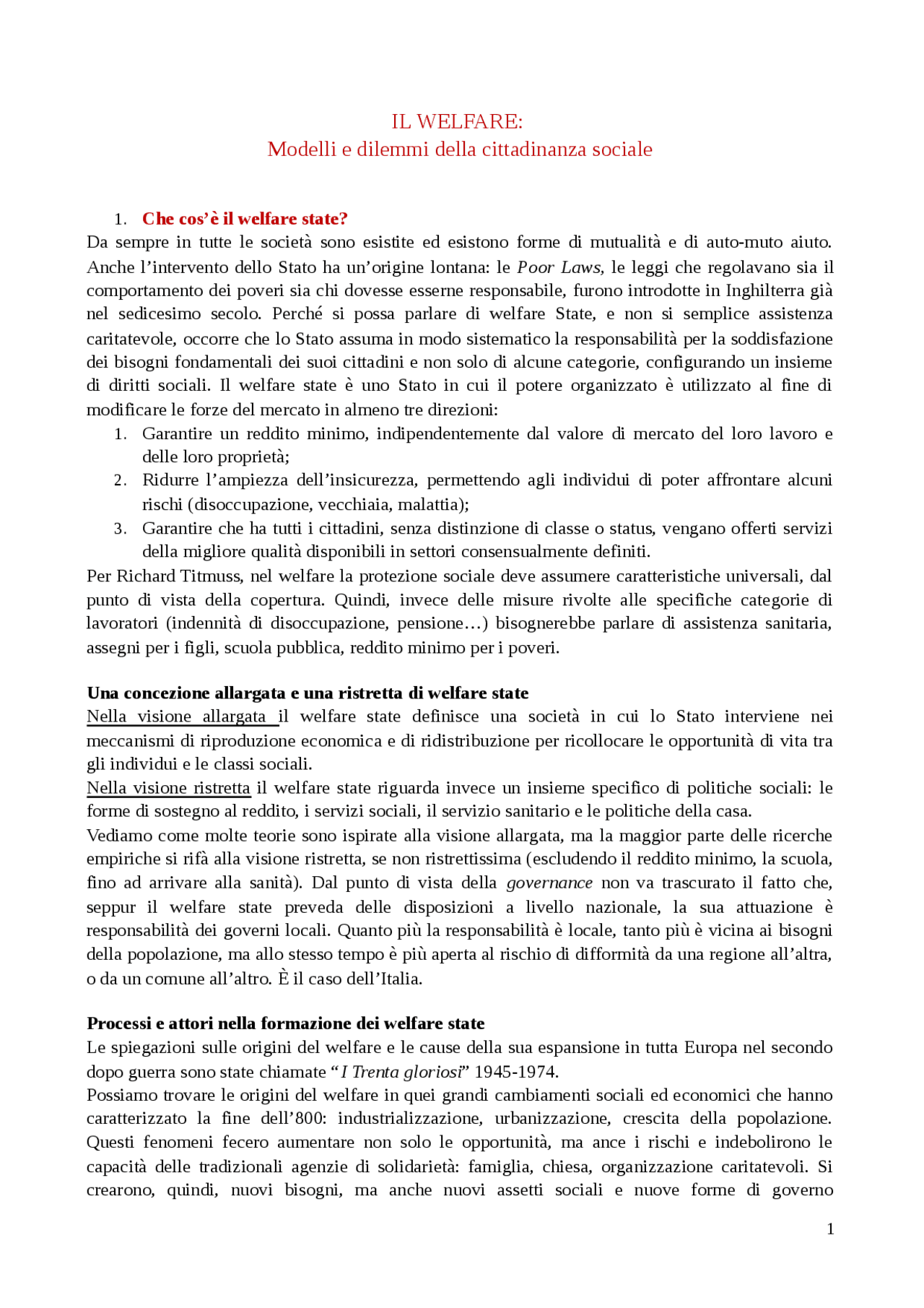 Lorigine Del Welfare State Docsity