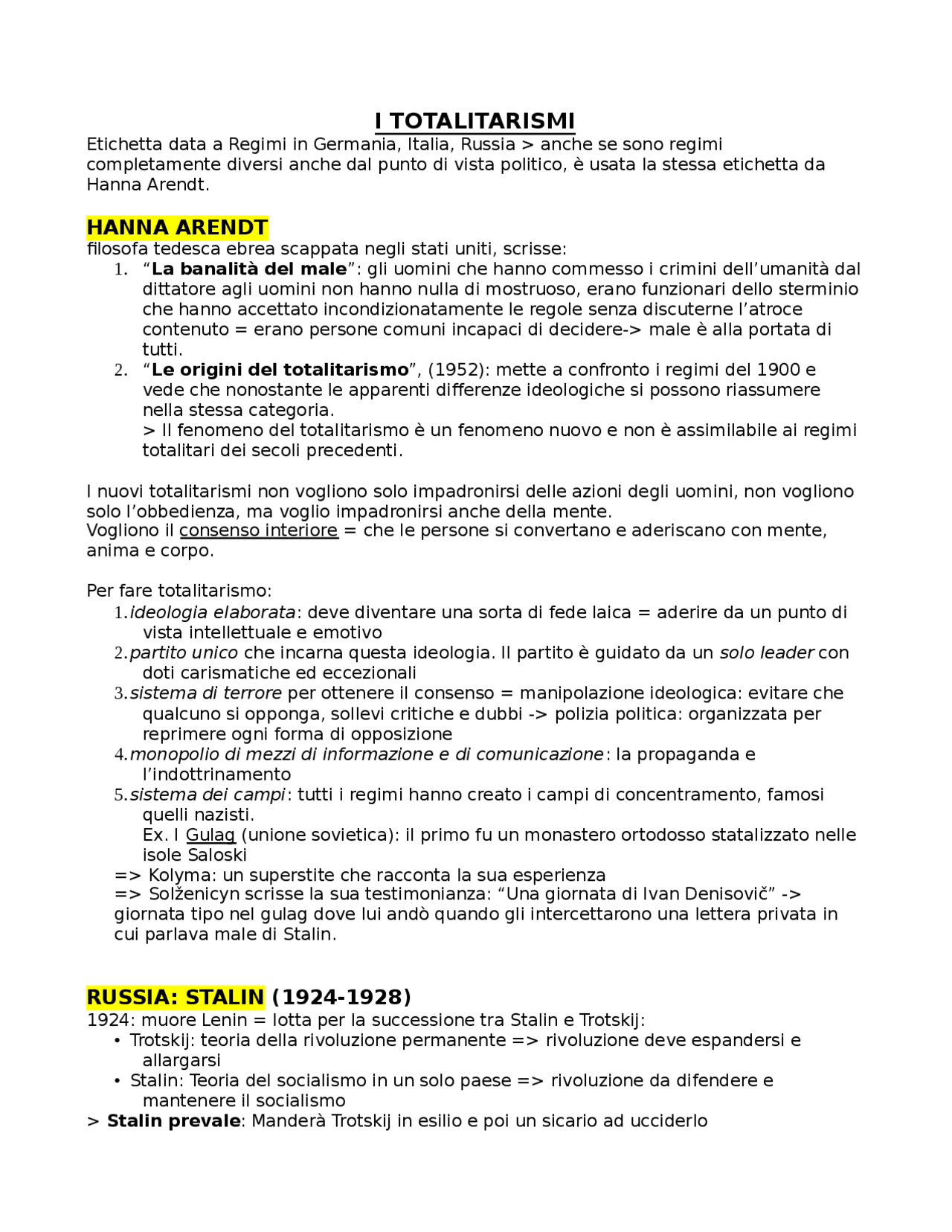 Appunti Sui Totalitarismi Docsity