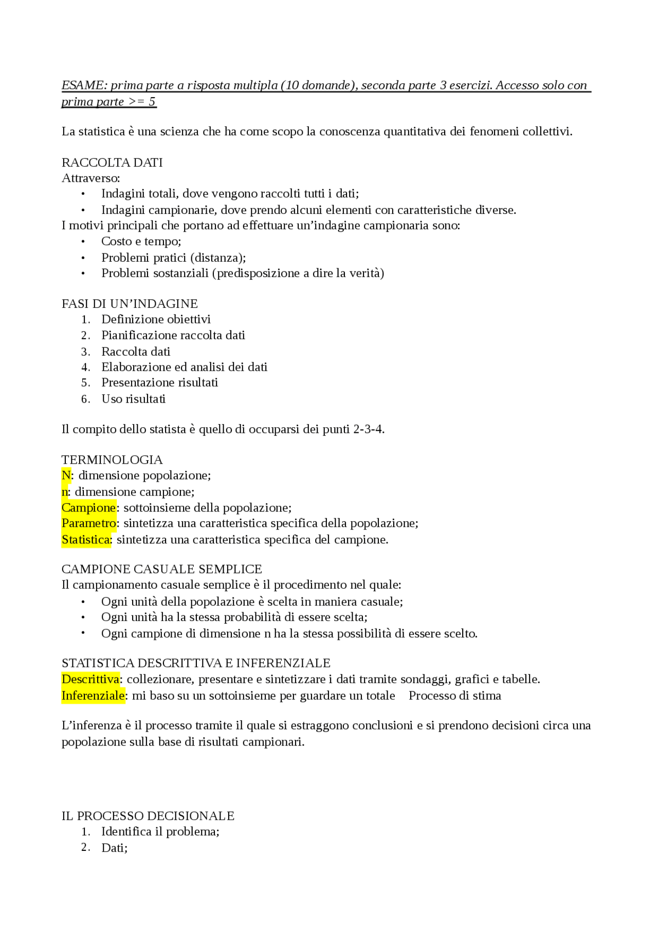 Appunti Statistica I Docsity