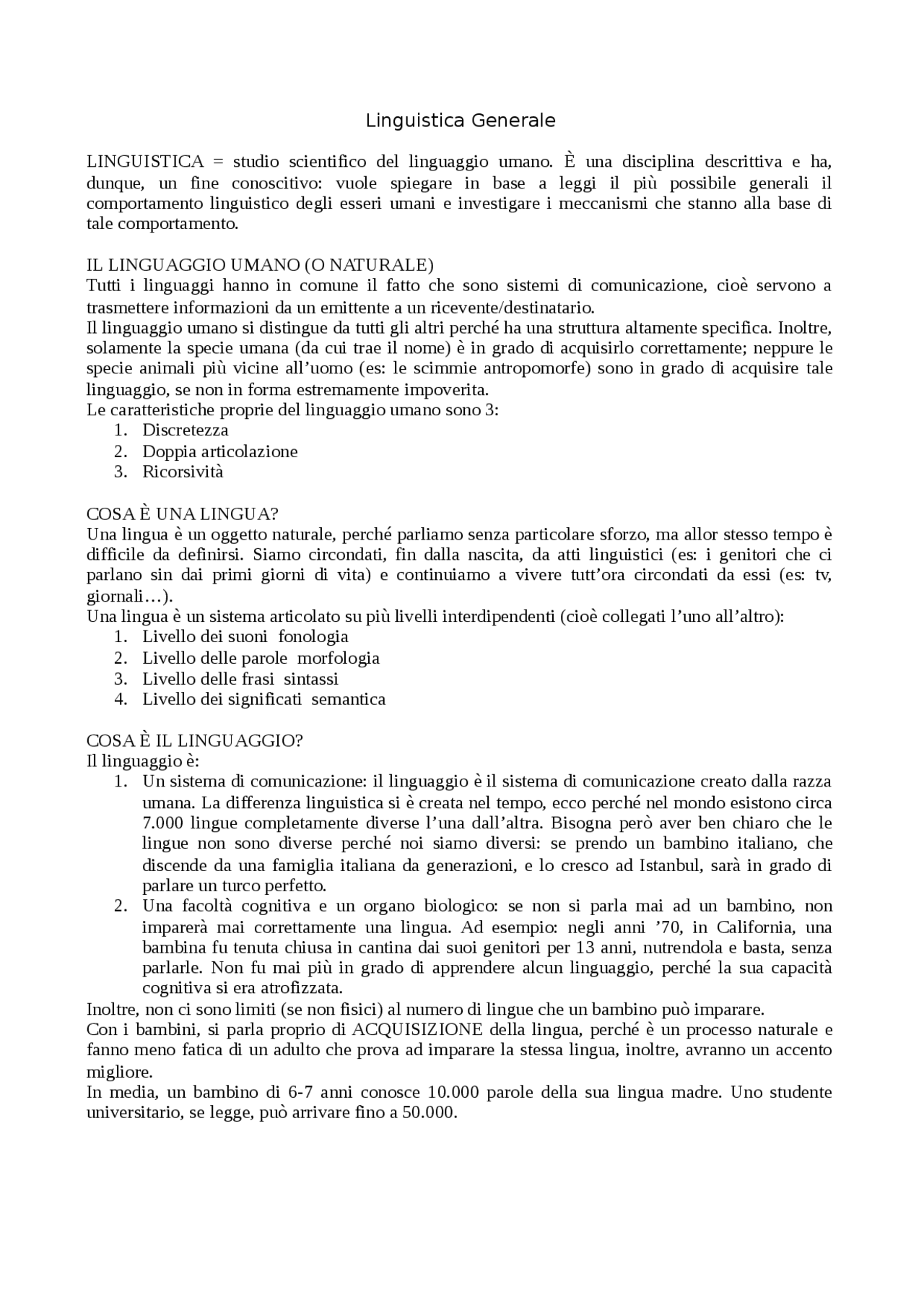 Appunti Linguistica Generale Scienze Della Comunicazione Univr