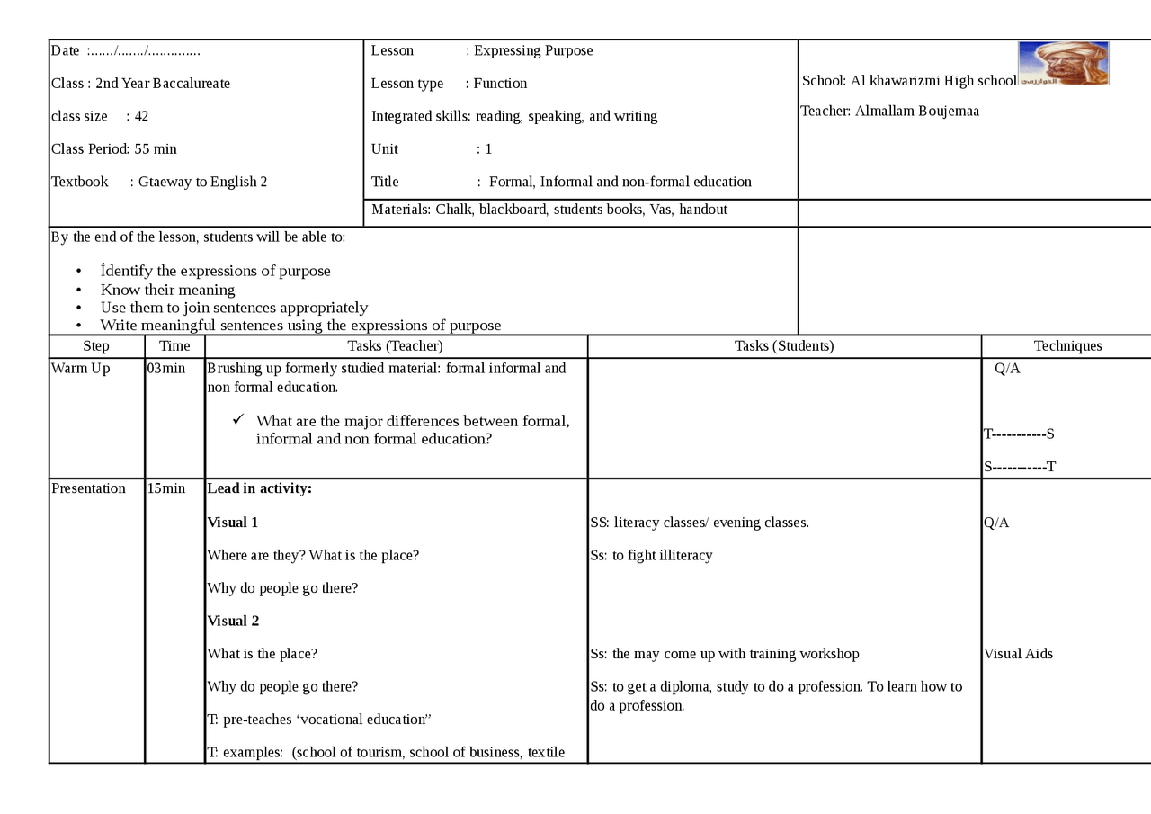 Unit 1 Lesson expressing purpose - Docsity