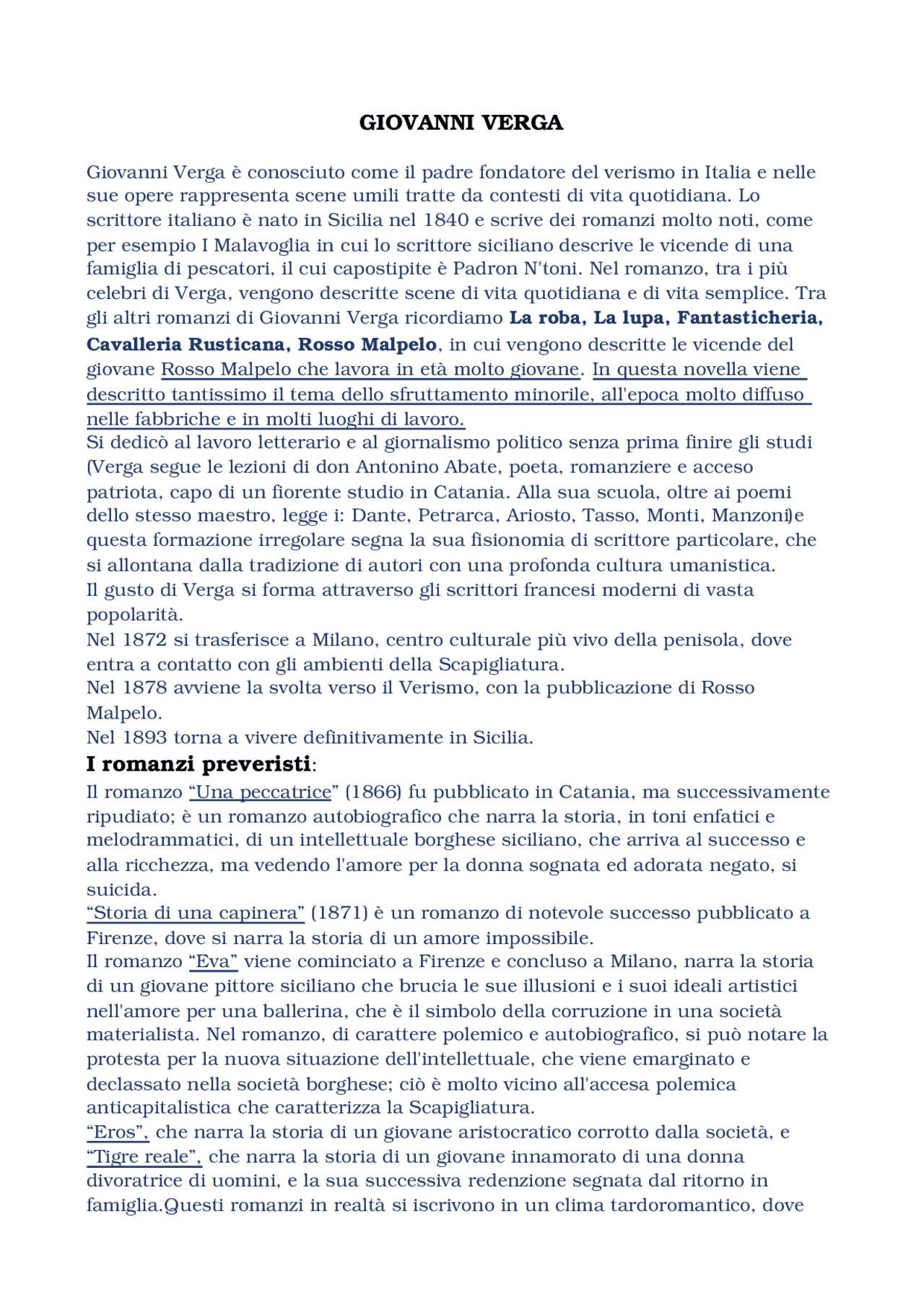 Il Verismo E Giovanni Verga Docsity
