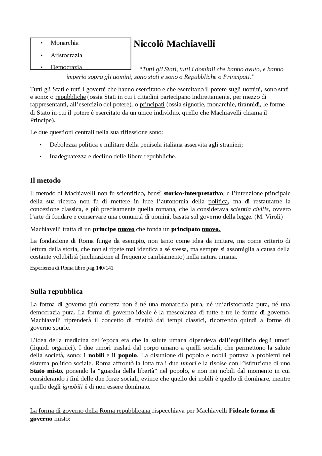 Niccolò Machiavelli Giusnaturalismo Docsity