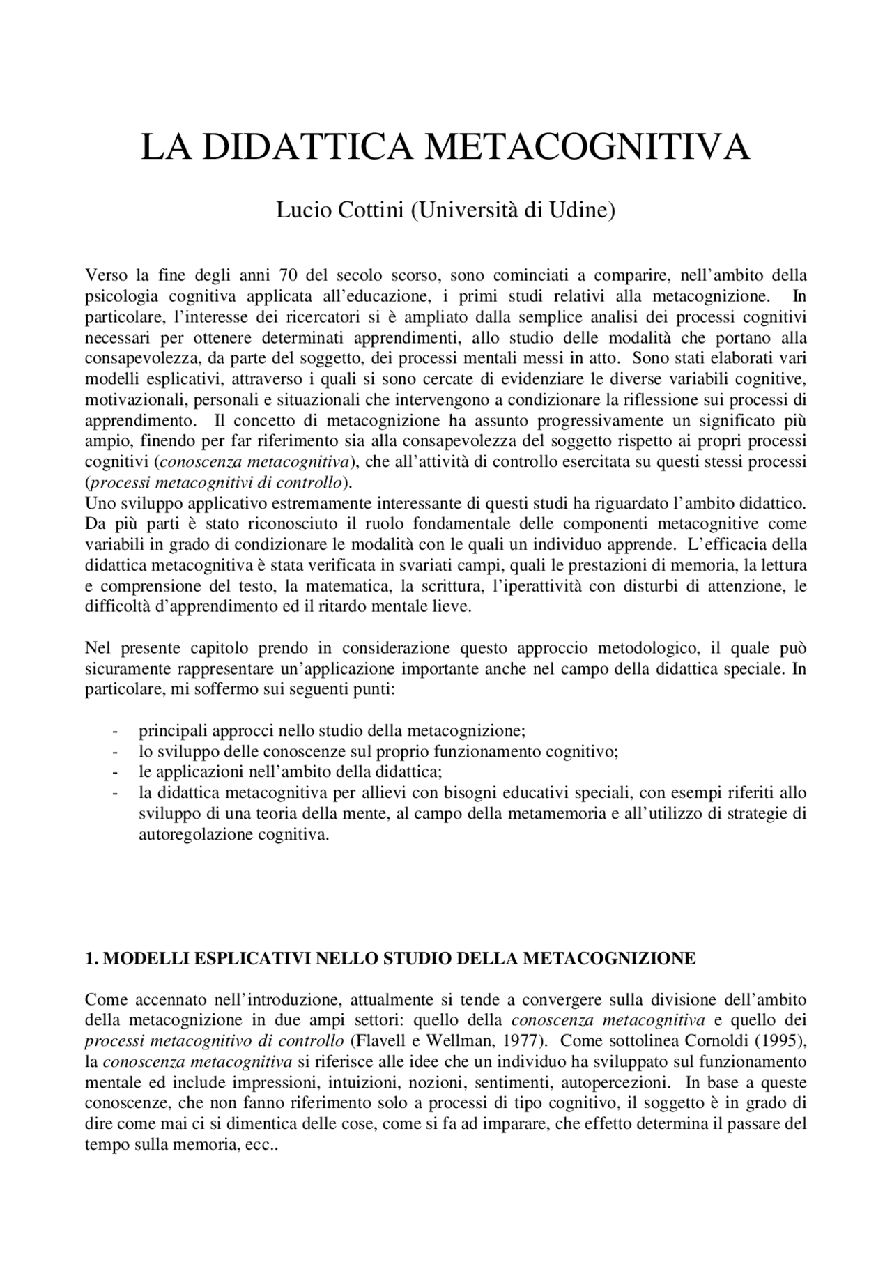 Didattica Metacognitiva Dispense Di Pedagogia Docsity