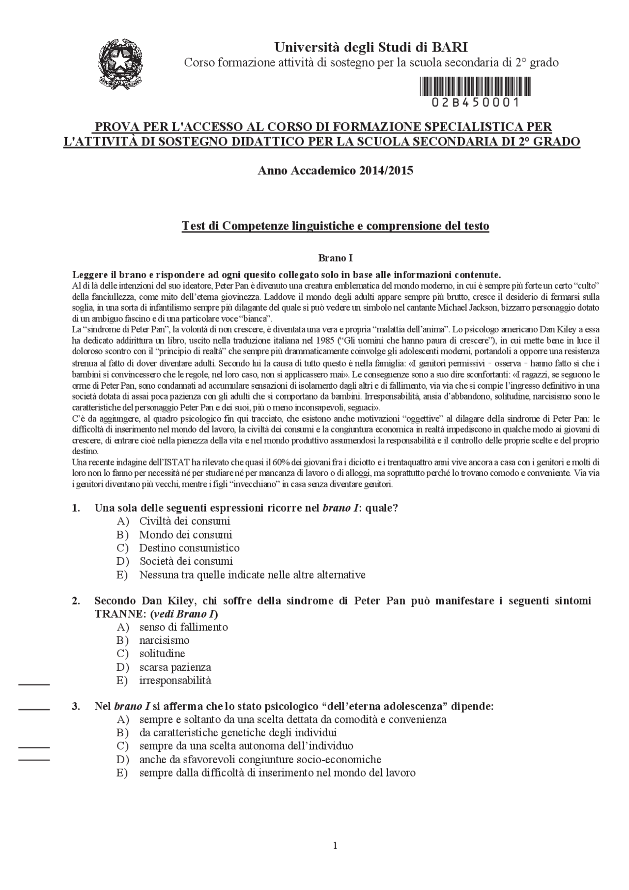Simulazione Test Tfa Ii Ciclo Secondaria Secondo Grado Università Di