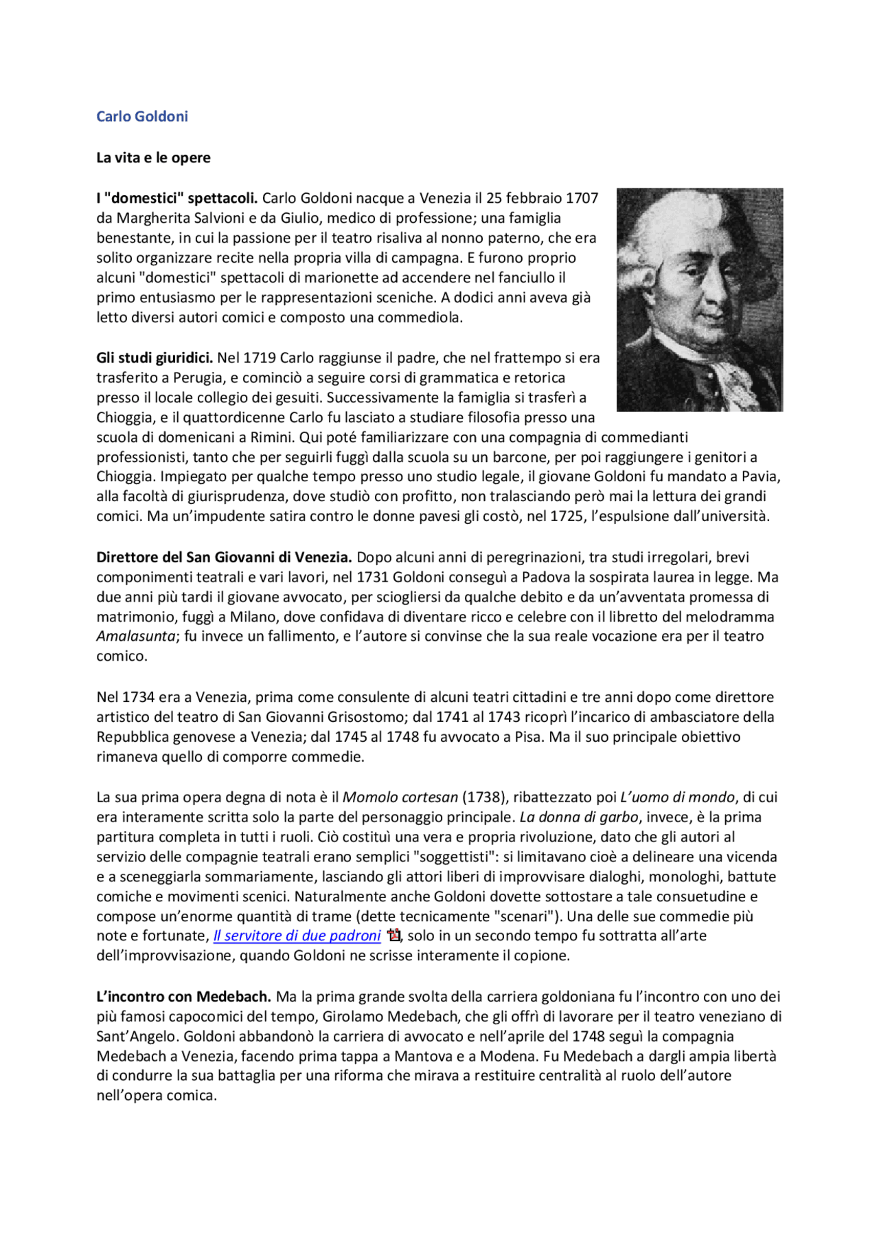 Scheda Sulla Figura Di Carlo Goldoni Docsity