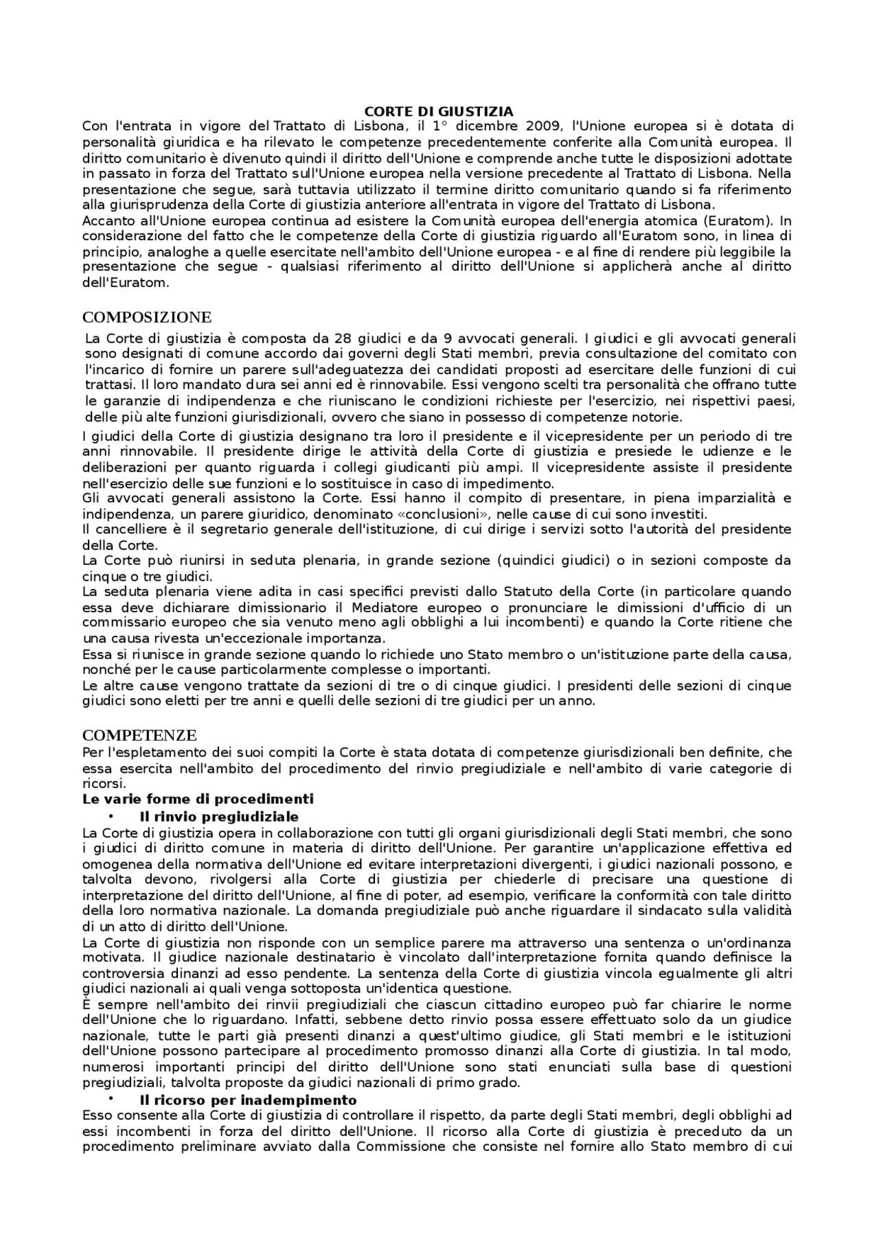 Funzionamento Della Corte Di Giustizia Docsity