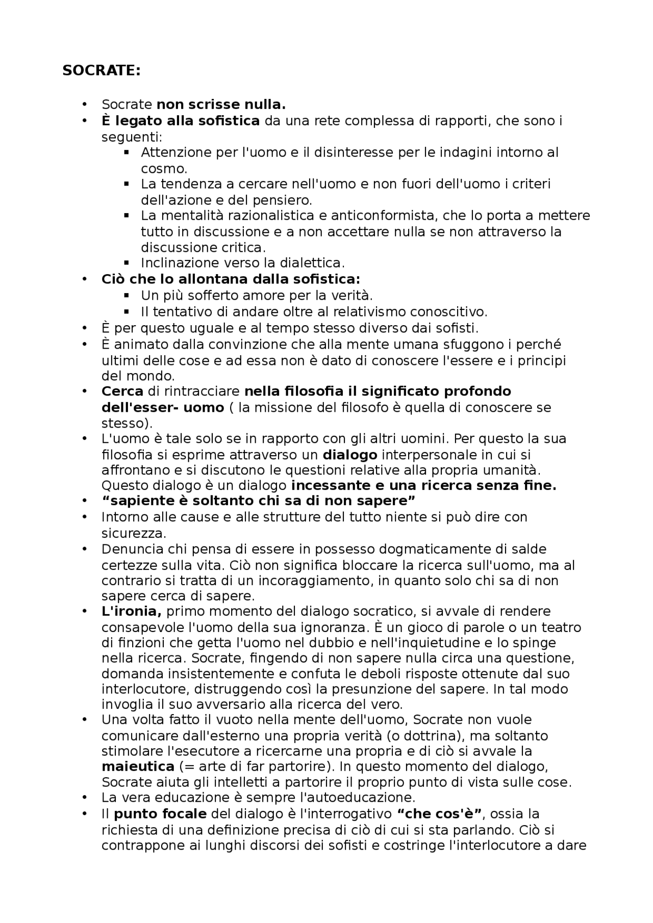 Schema riassuntivo filosofia di Socrate - Docsity