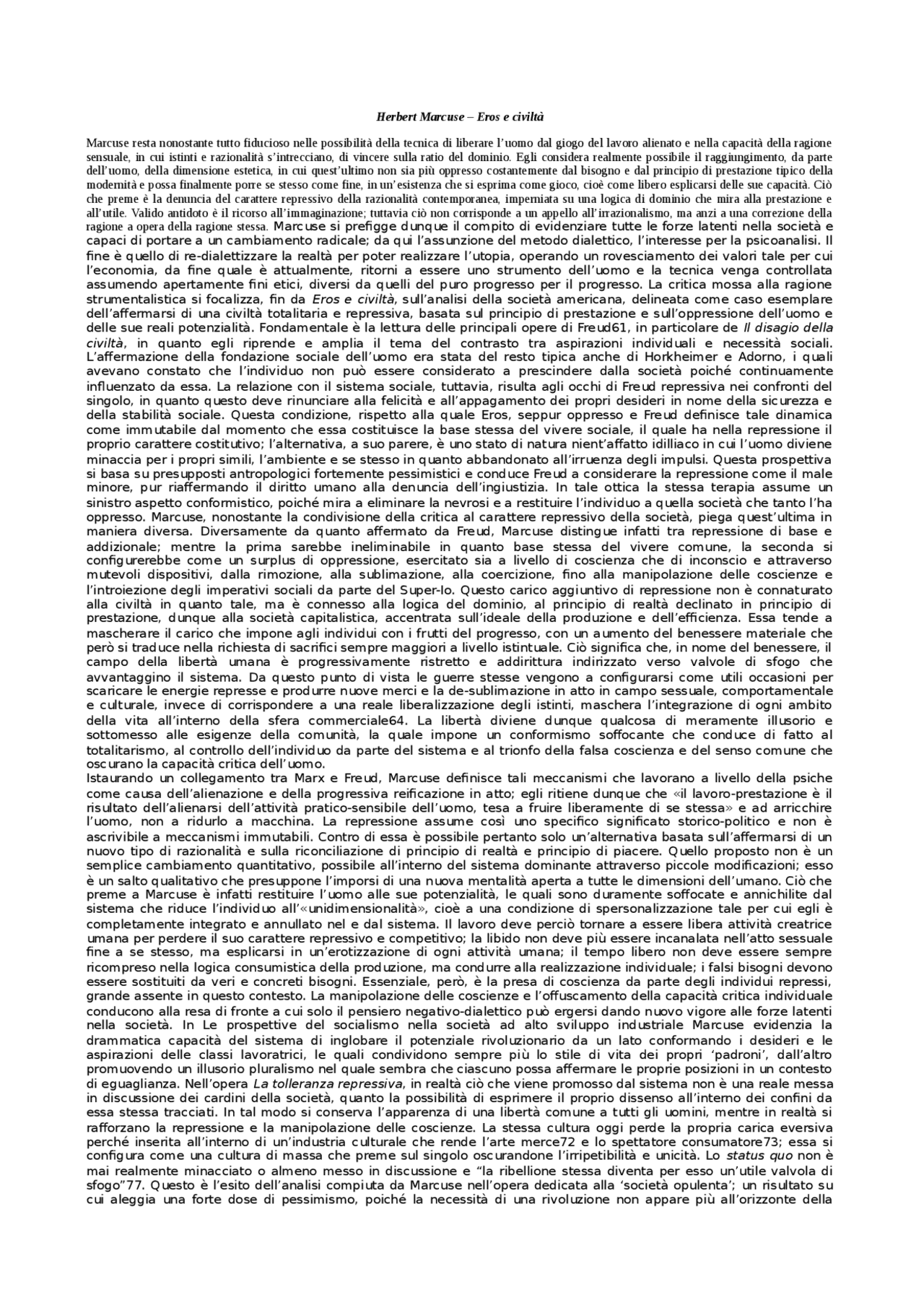 Herbert Marcuse Eros E Civiltà Docsity