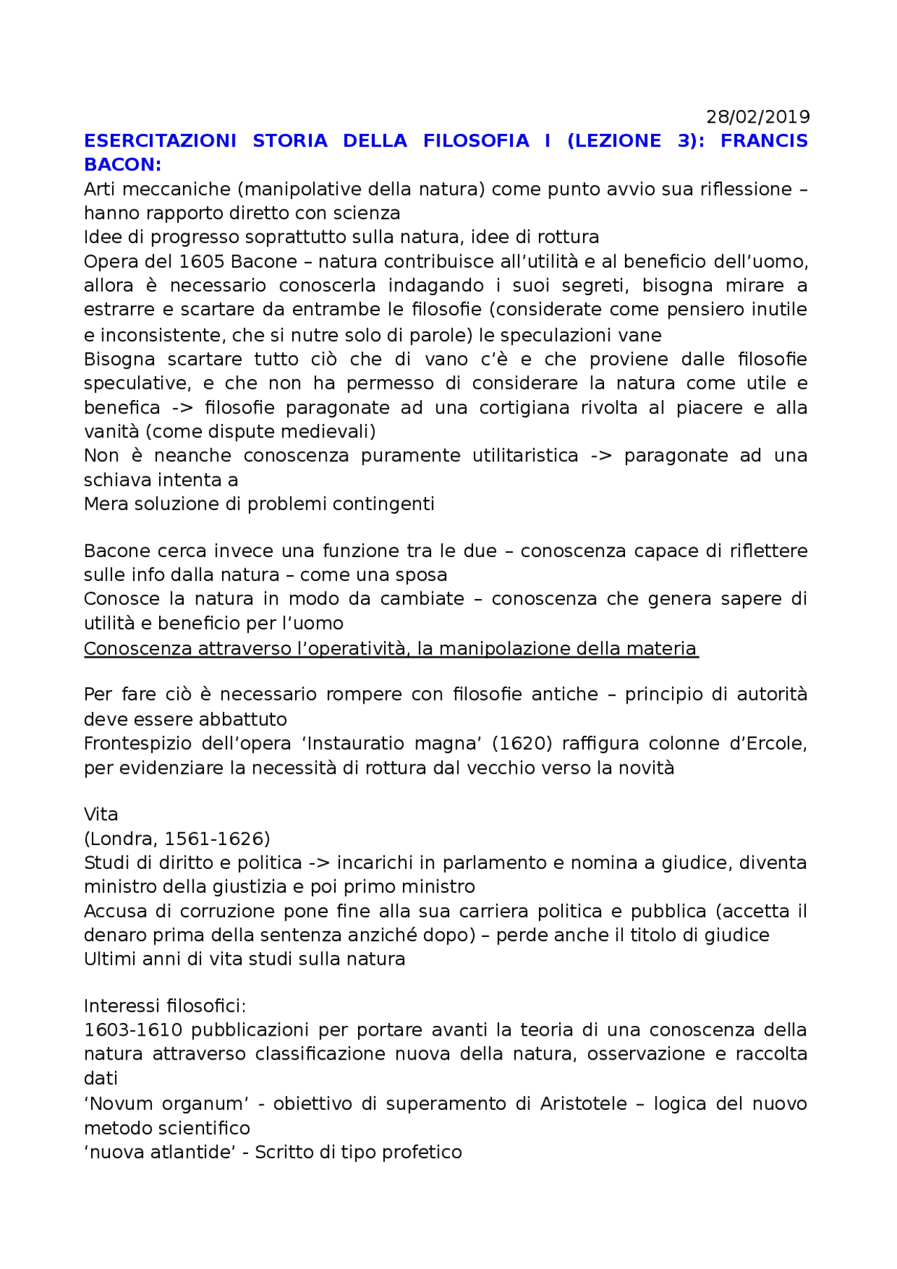 Lezione 3 Francis Bacon Appunti Di Storia Della Filosofia Docsity