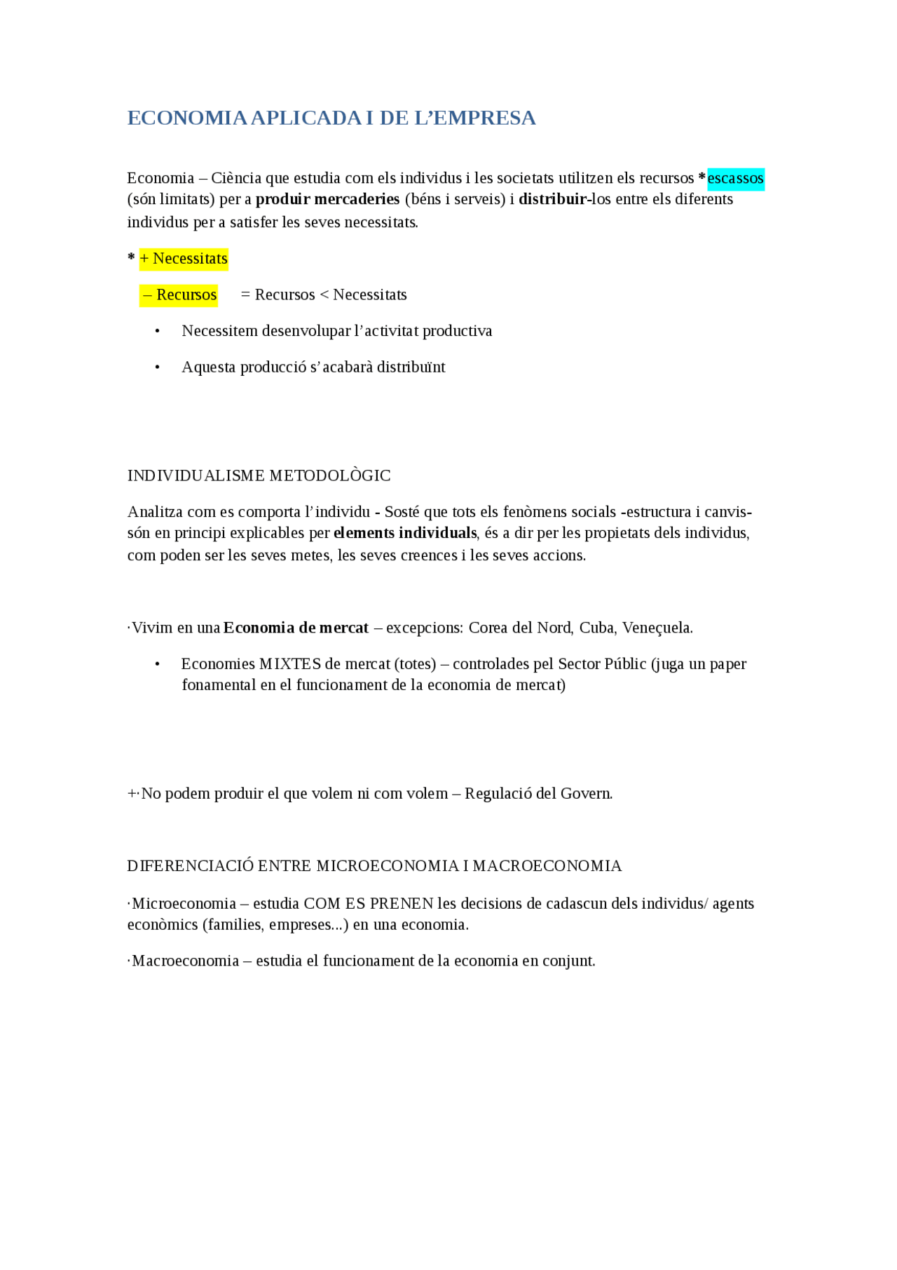 Apunts Economia Aplicada I De Lempresa Uab Docsity