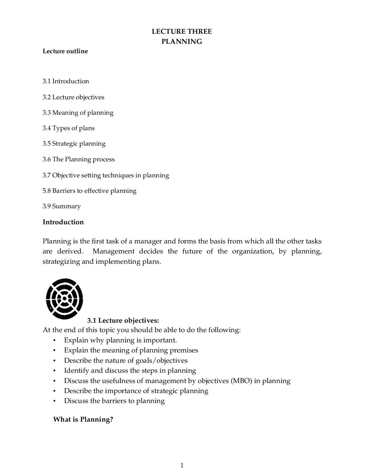 Planning Component Of Management Docsity