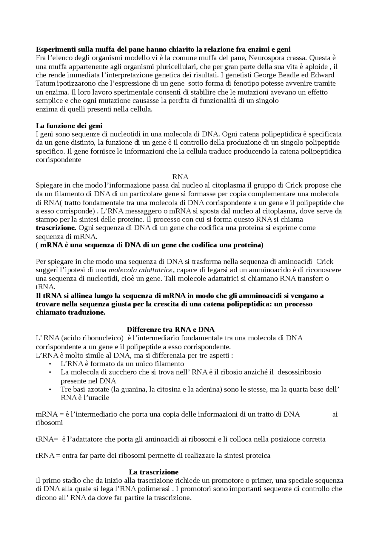 Biologia Trascrizione Docsity