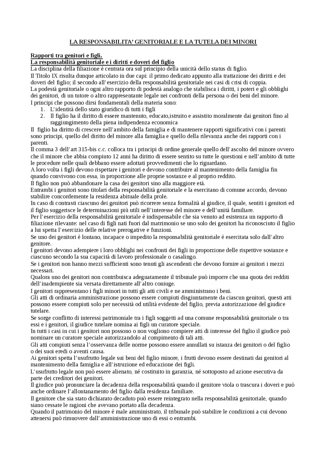 La Responsabilità Genitoriale E La Tutela Dei Minori Docsity