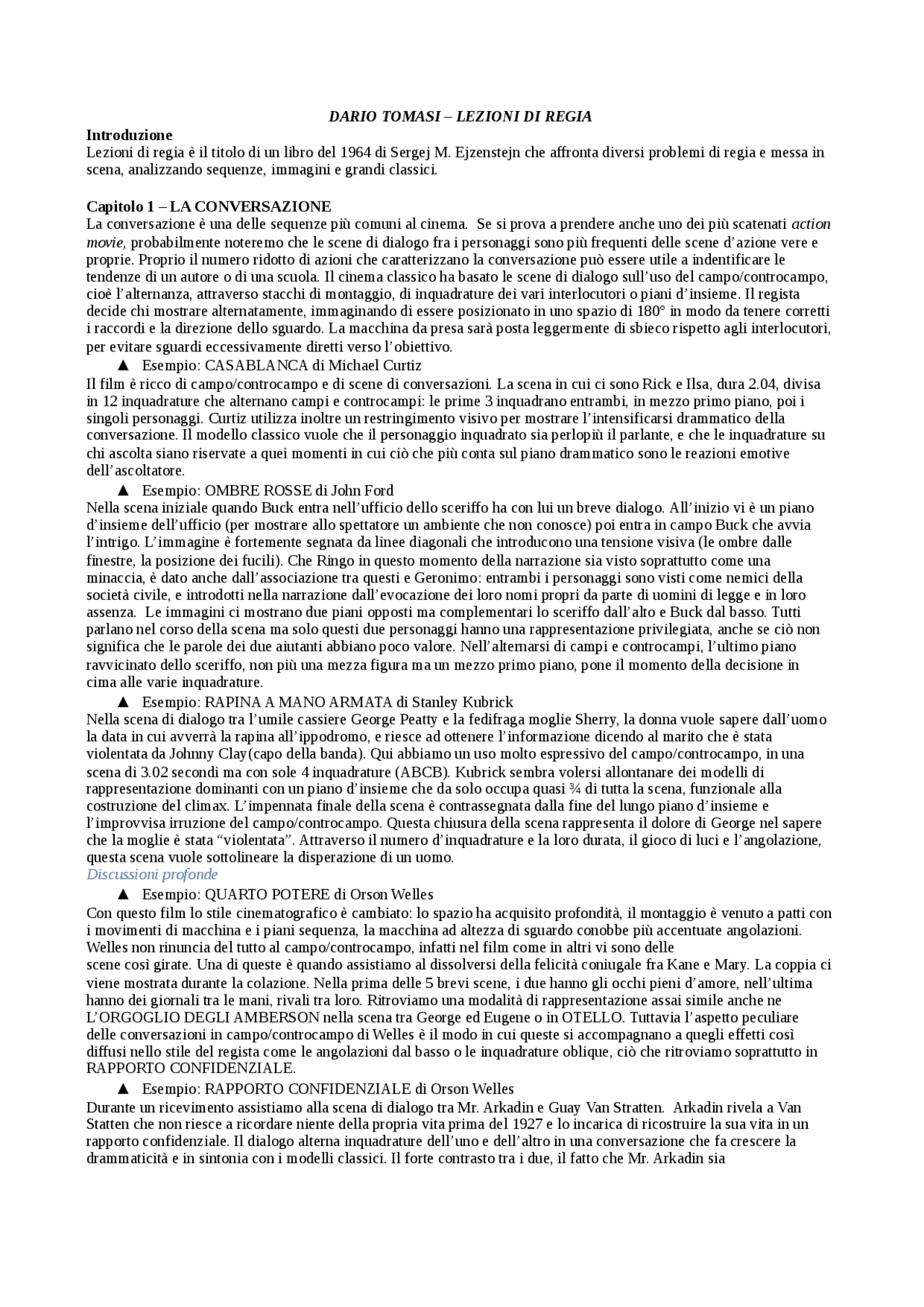 Lezioni Di Regia Di Dario Tomasi Docsity