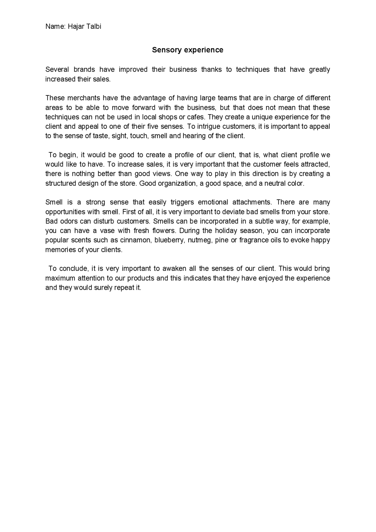 Sensory experience essay - Docsity