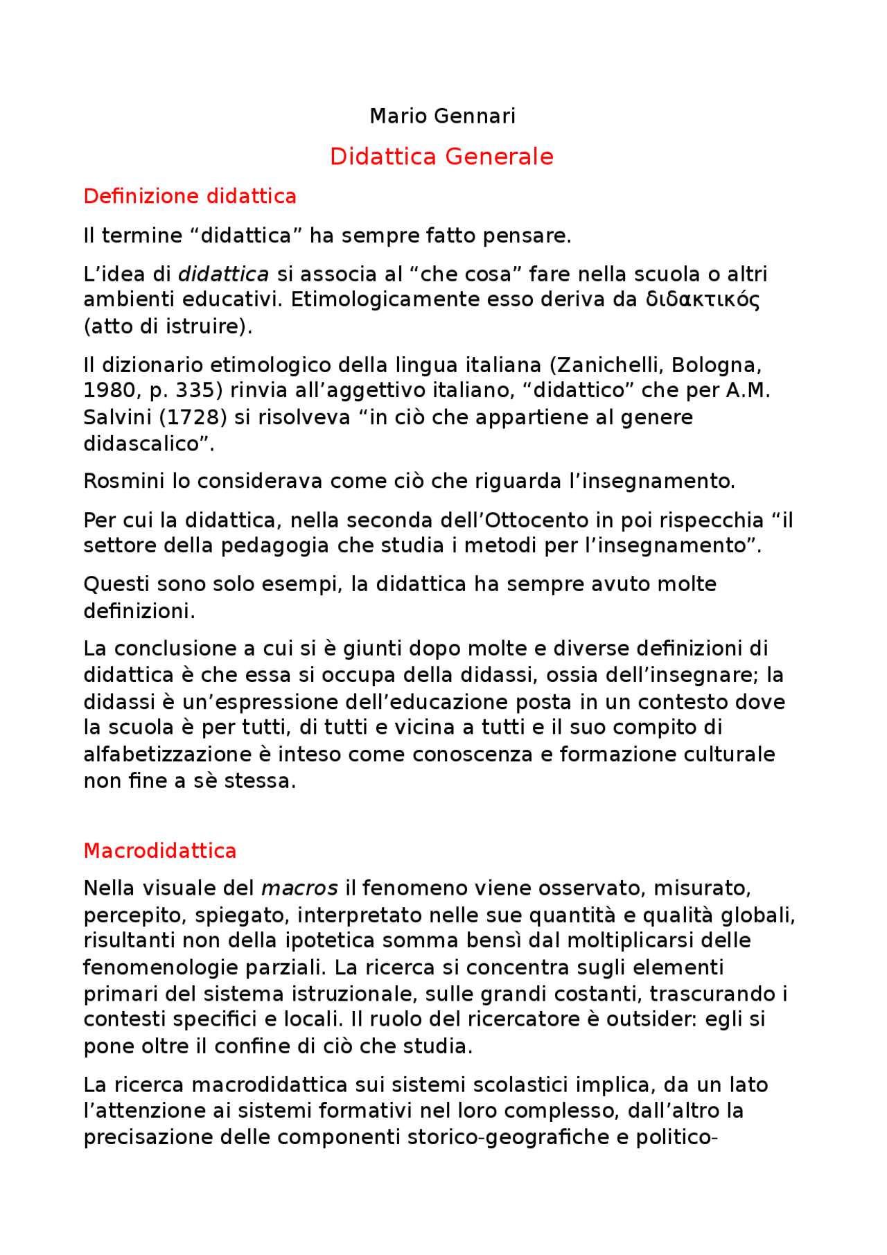 Mgennari Manuale Di Didattica Generale Bompiani Milano 2002 Docsity