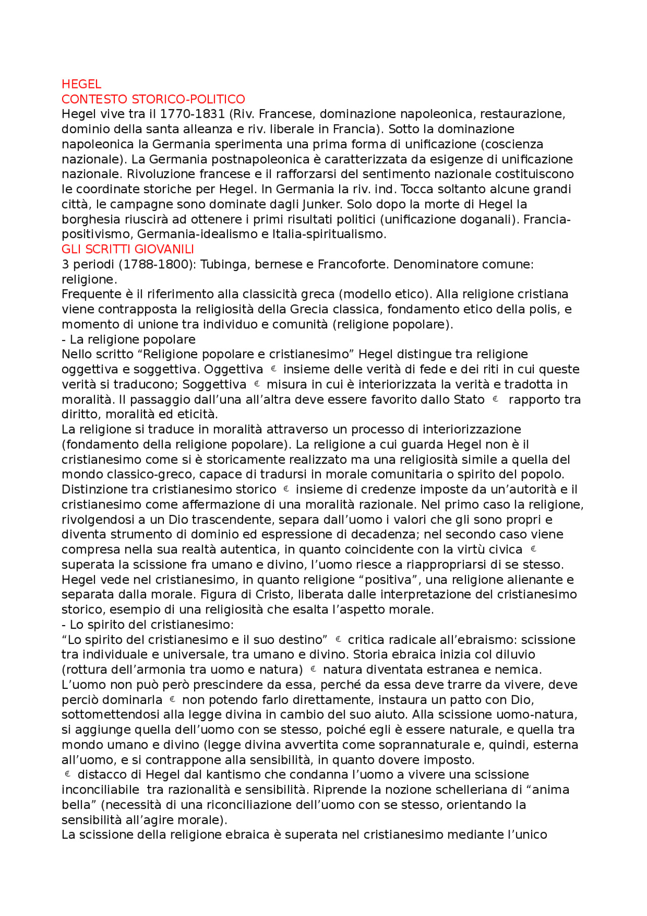 Riassunto Di Filosofia Hegel Docsity