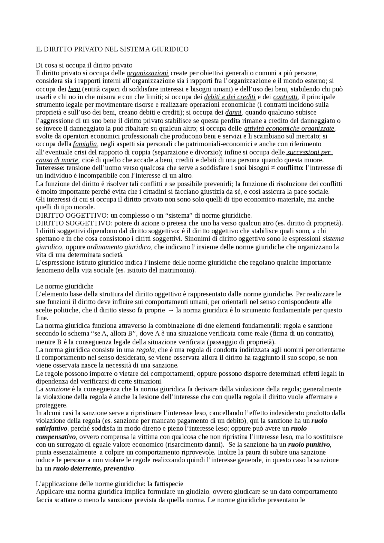 Riassunti Completi Della Parte 1 E 3 Di Diritto Privato Docsity