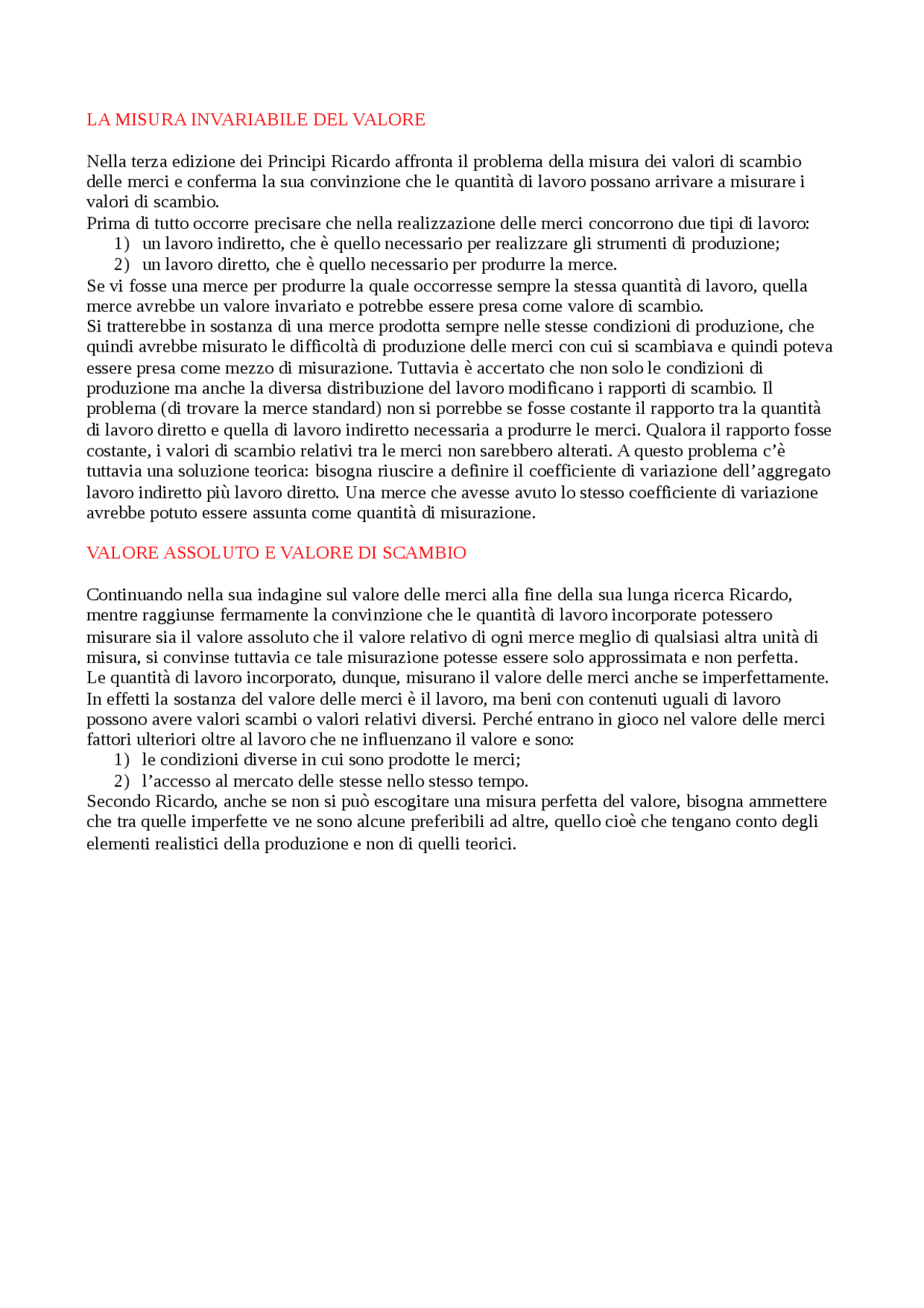 Riaasunti Su David Ricardo Docsity