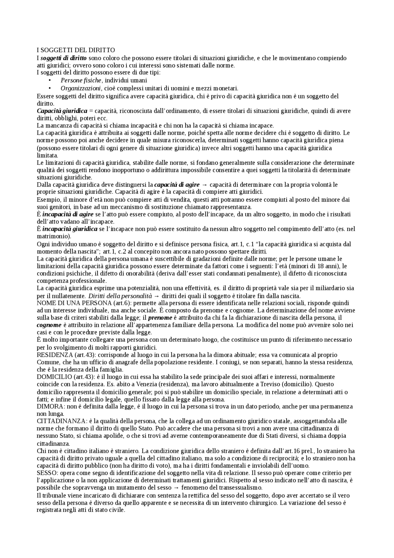 I Soggetti Del Diritto Nozioni Riassuntive Docsity