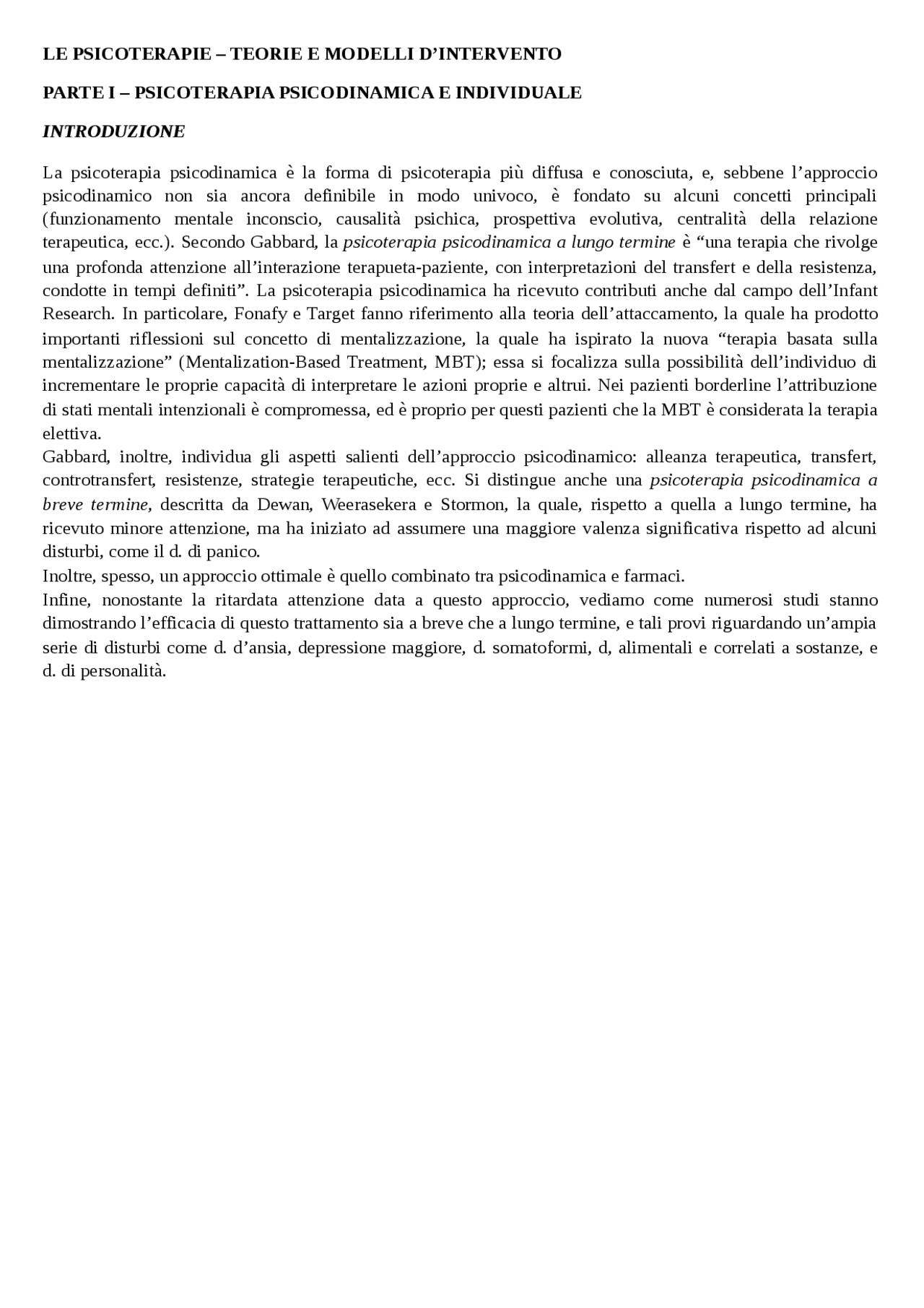 Volume Le Psicoterapie Di Gabbard Schemi E Mappe Concettuali Di