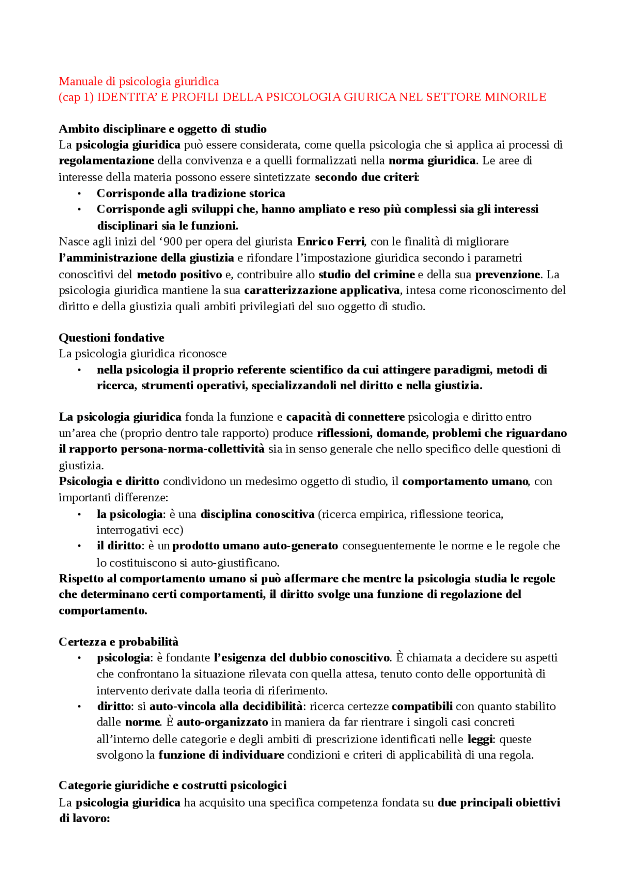 Manuale Di Psicologia Giuridica Minorile Docsity