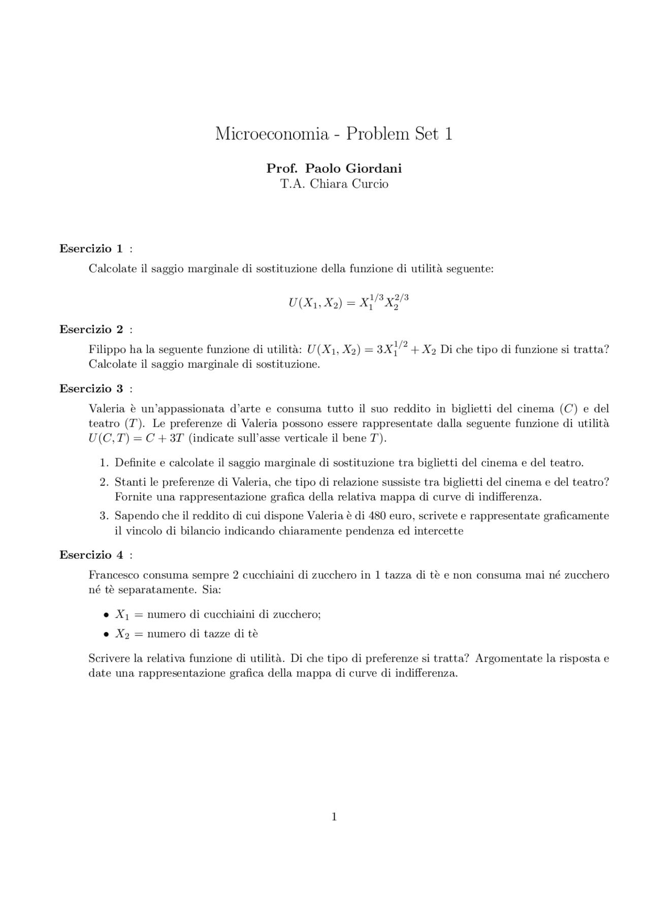 Problem Set Di Microeconomia Docsity