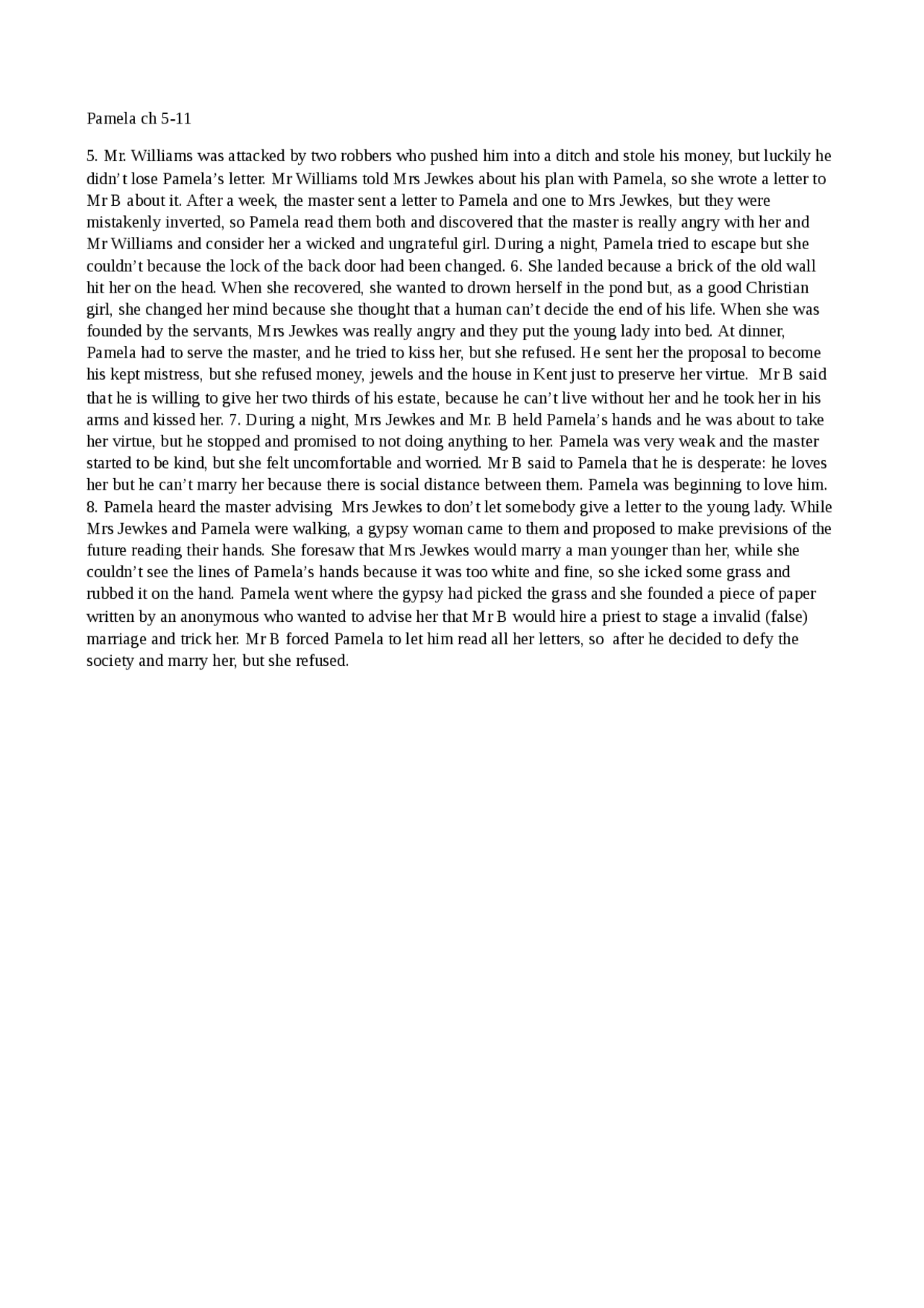 Riassunto Pamela Seconda Parte Inglese Lectures De Anglais Docsity