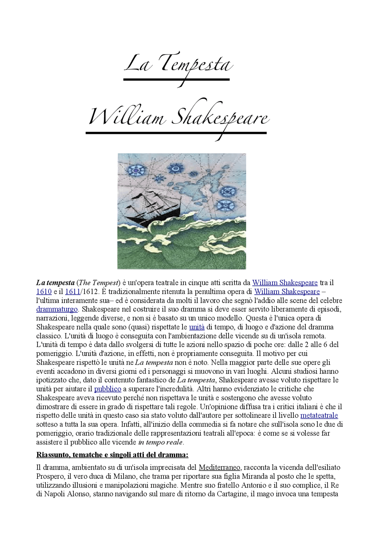 La Tempesta William Shakespeare Docsity