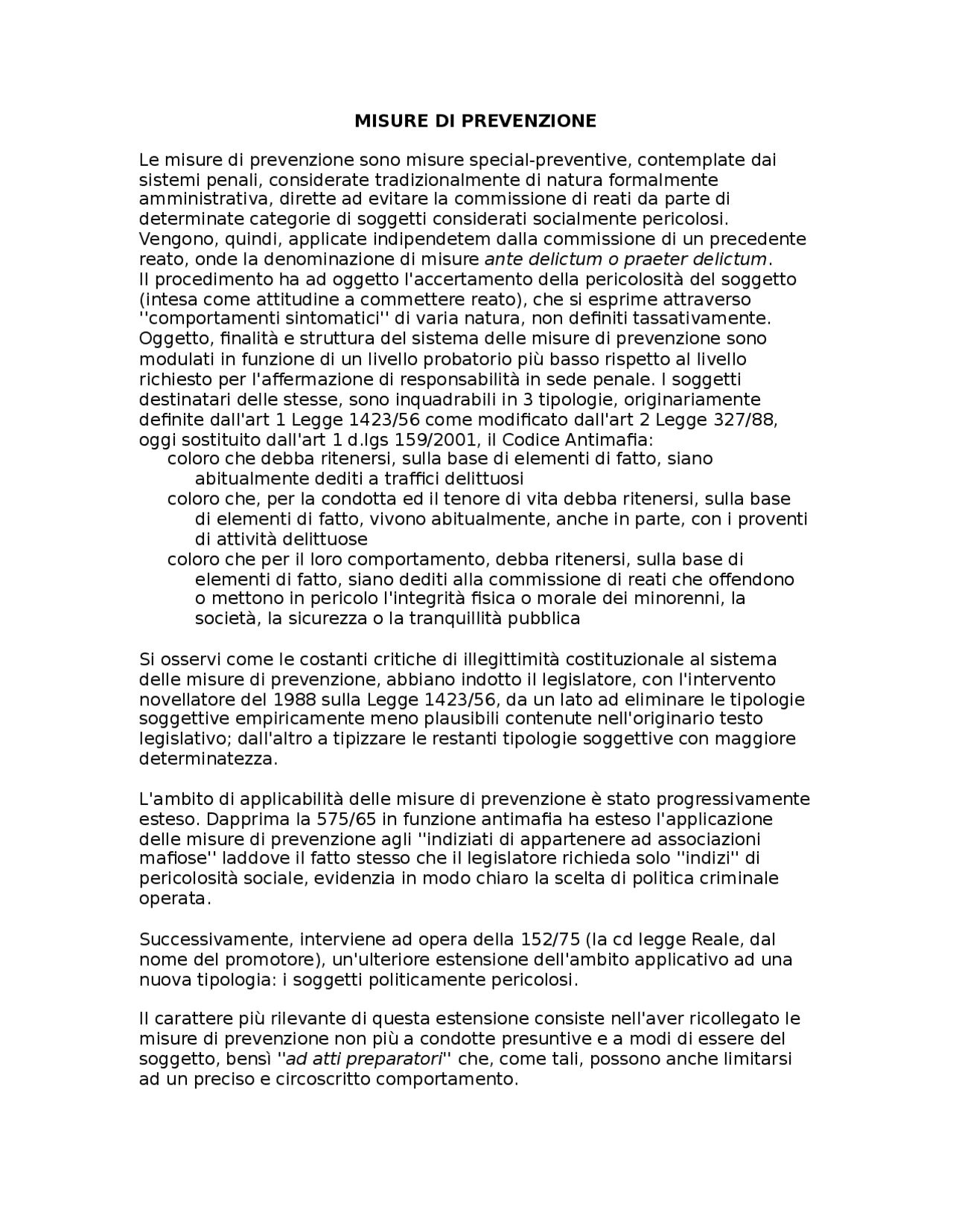Le Misure Di Prevenzione Docsity