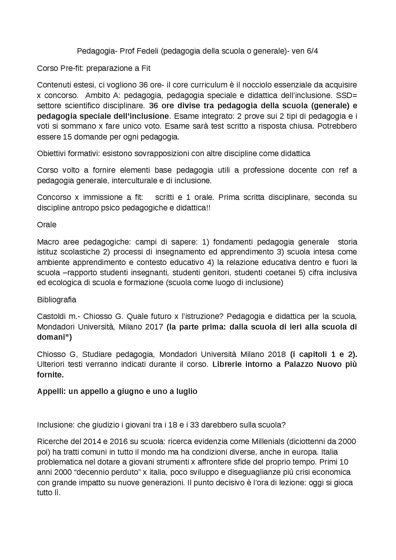 Dispendese Fedeli Pedagogia Docsity