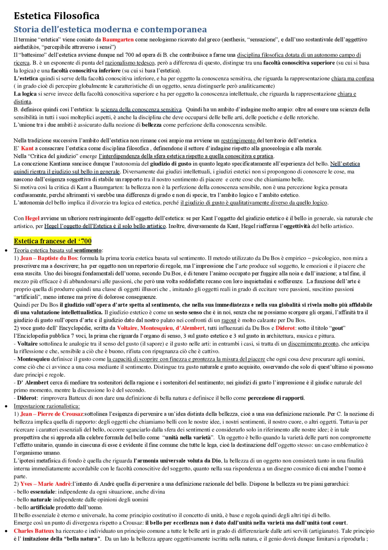 Estetica Filosofica Docsity