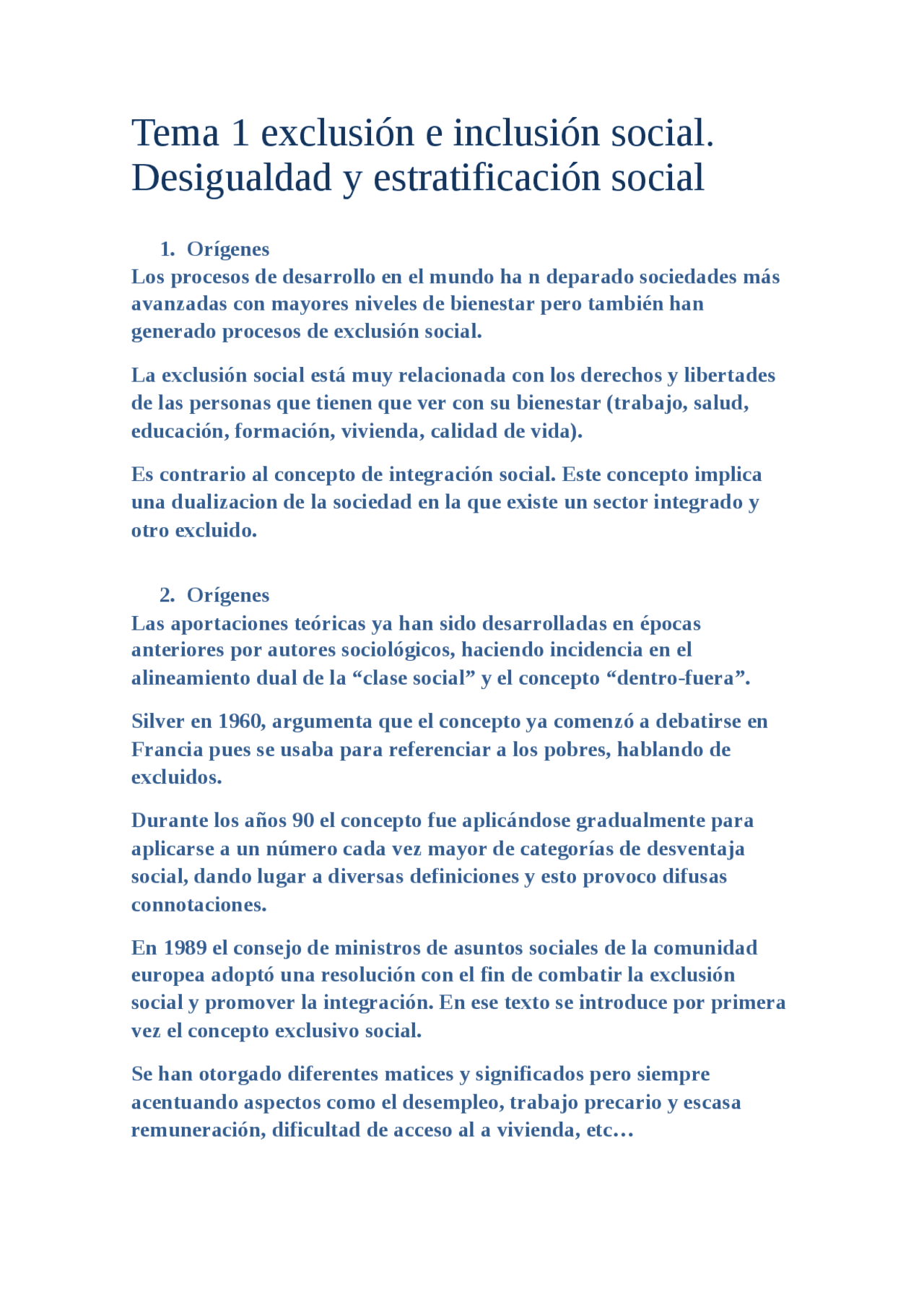 Tema 1 Exclusión E Inclusión Social Resumen Docsity