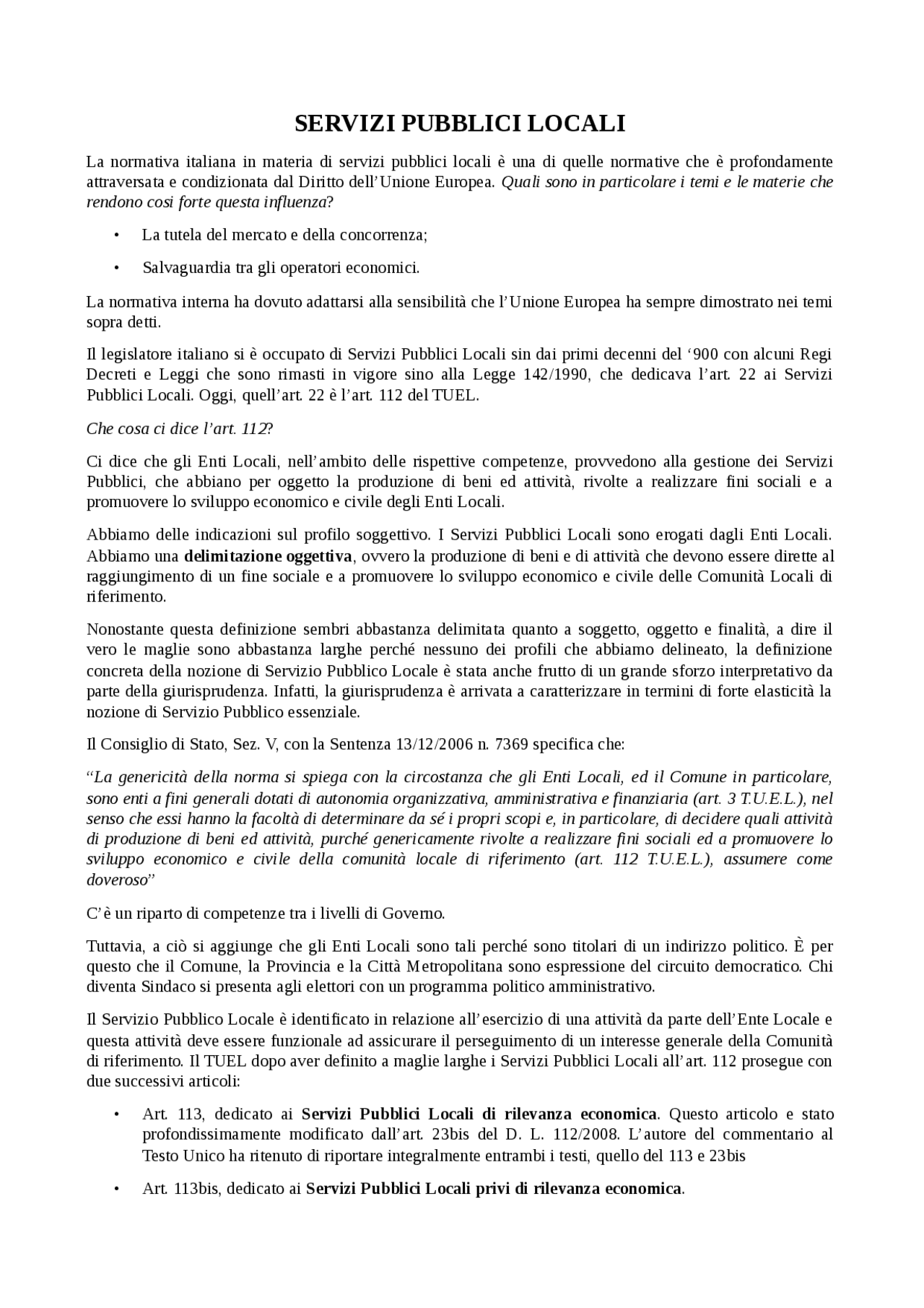 Servizi Pubblici Locali Docsity
