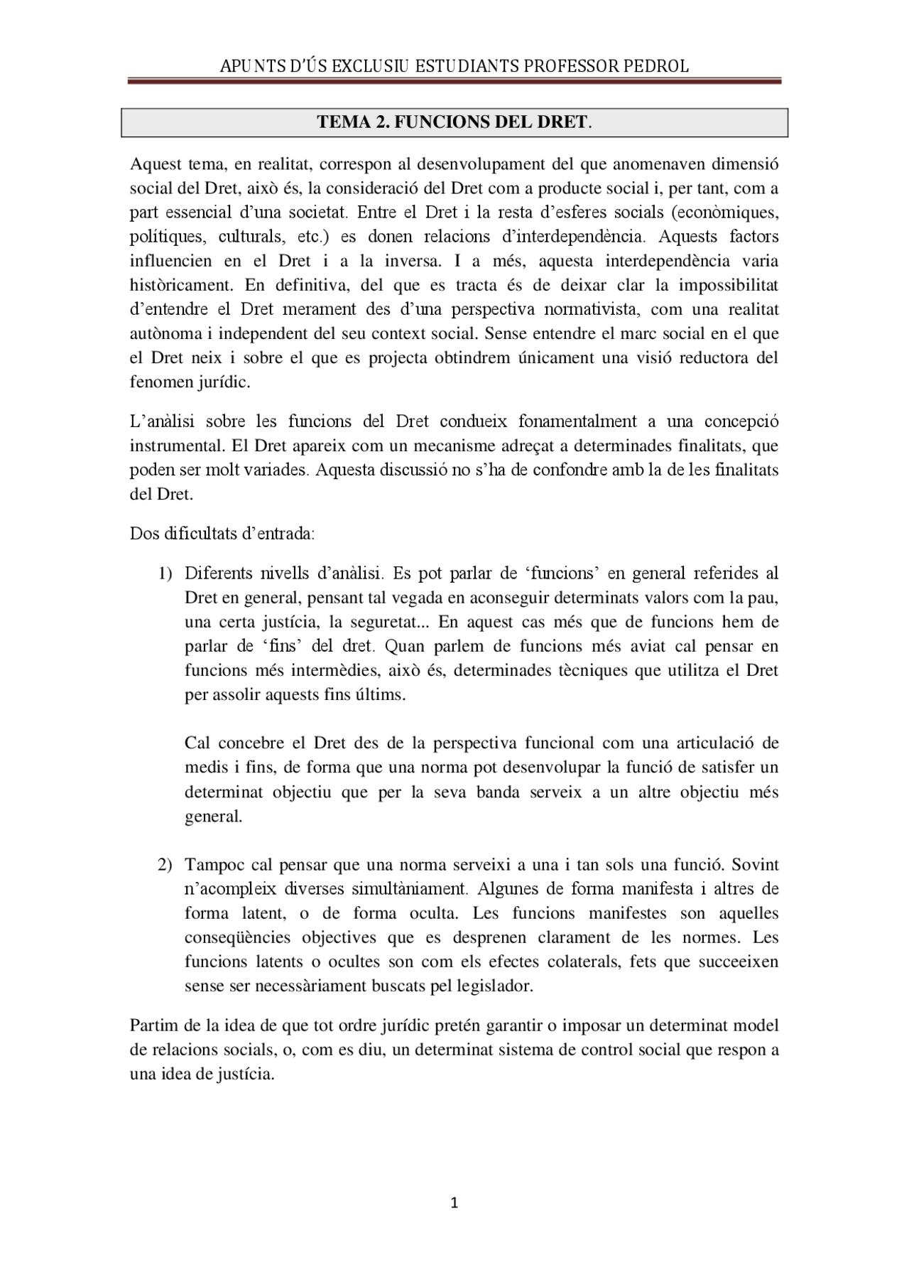 Funcions Del Dret Tema 2 Docsity