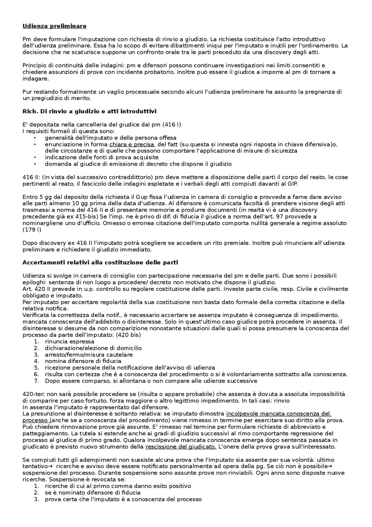 Riassunto Paragrafi Su Udienza Preliminare Compendio Di Procedura