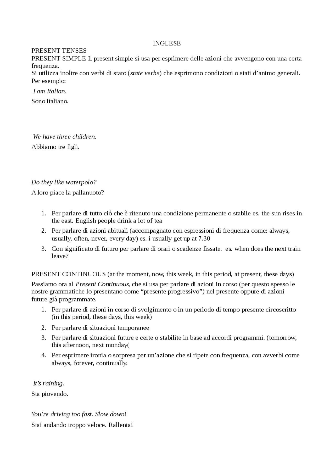 Inglese Base Tempi Verbali Docsity