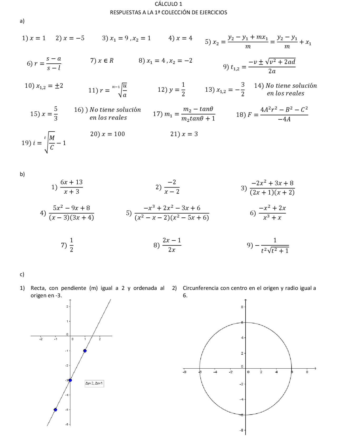 Solución 1a Colección: Precálculo | Ejercicios de Cálculo diferencial y integral - Docsity
