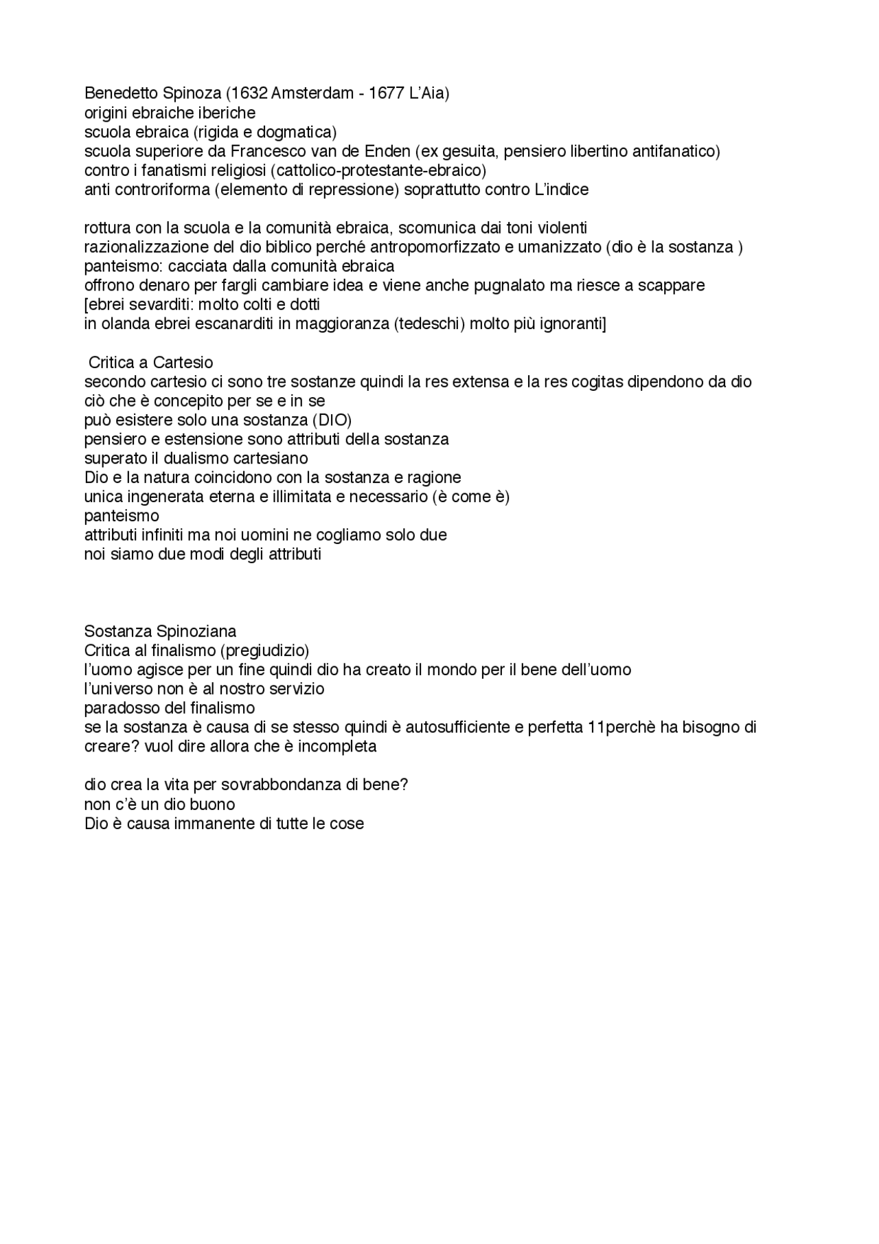 Spinoza Vita E Critica A Cartesio Docsity